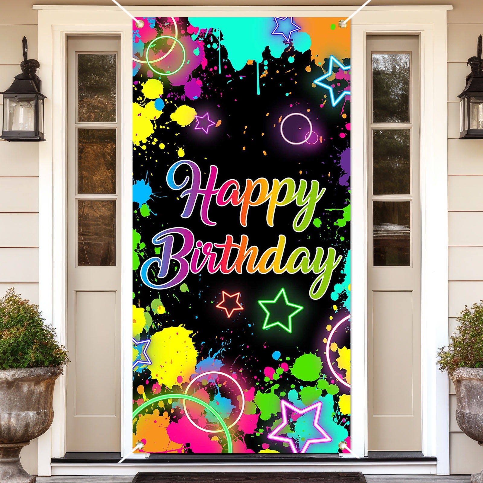 Mocsicka Neon Birthday Banner Glow in The Dark Happy Birthday Door ...