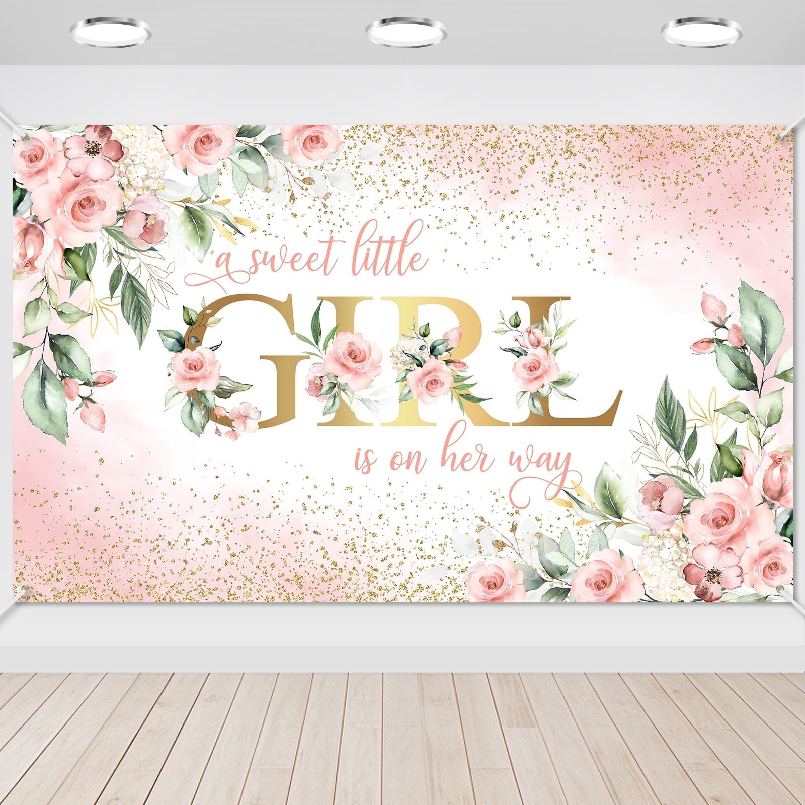 Mocsicka Pink Floral Baby Shower Backdrop A Sweet Little Girl Is on Her ...