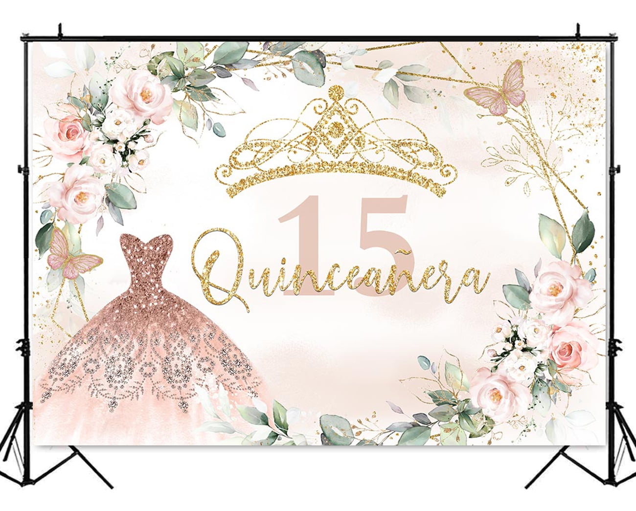 Mocsicka Quinceanera Backdrop, 15th Birthday Decor, Pink Flowers ...