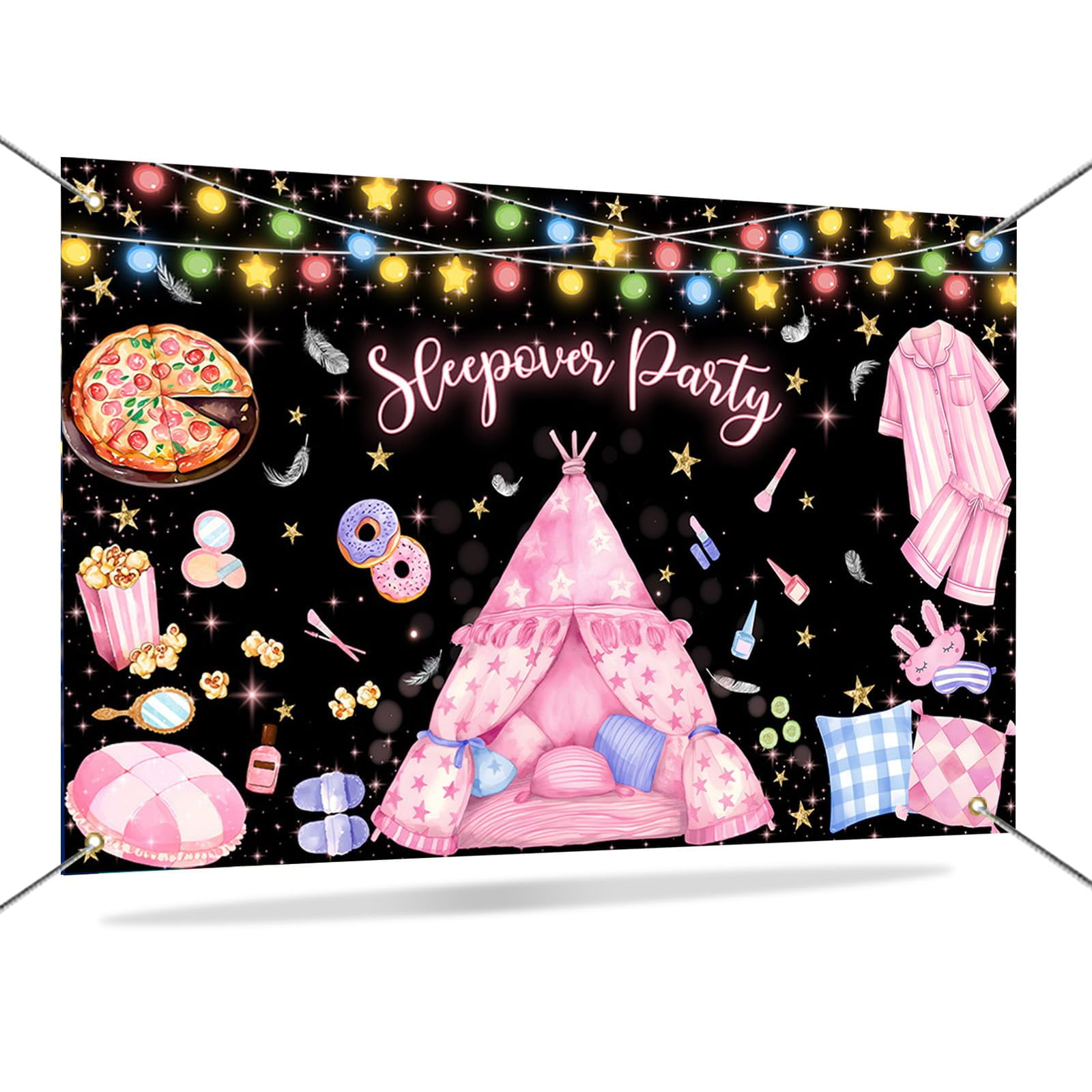 Mocsicka Sleepover Party Backdrop for Girls Black Pink Slumber Party ...