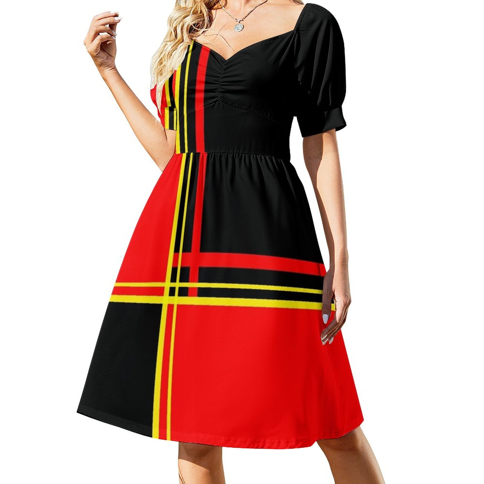Mod 60's- Red Black & Yellow Sleeveless Dress women's summer jumpsuit Dance dresses - Walmart.com