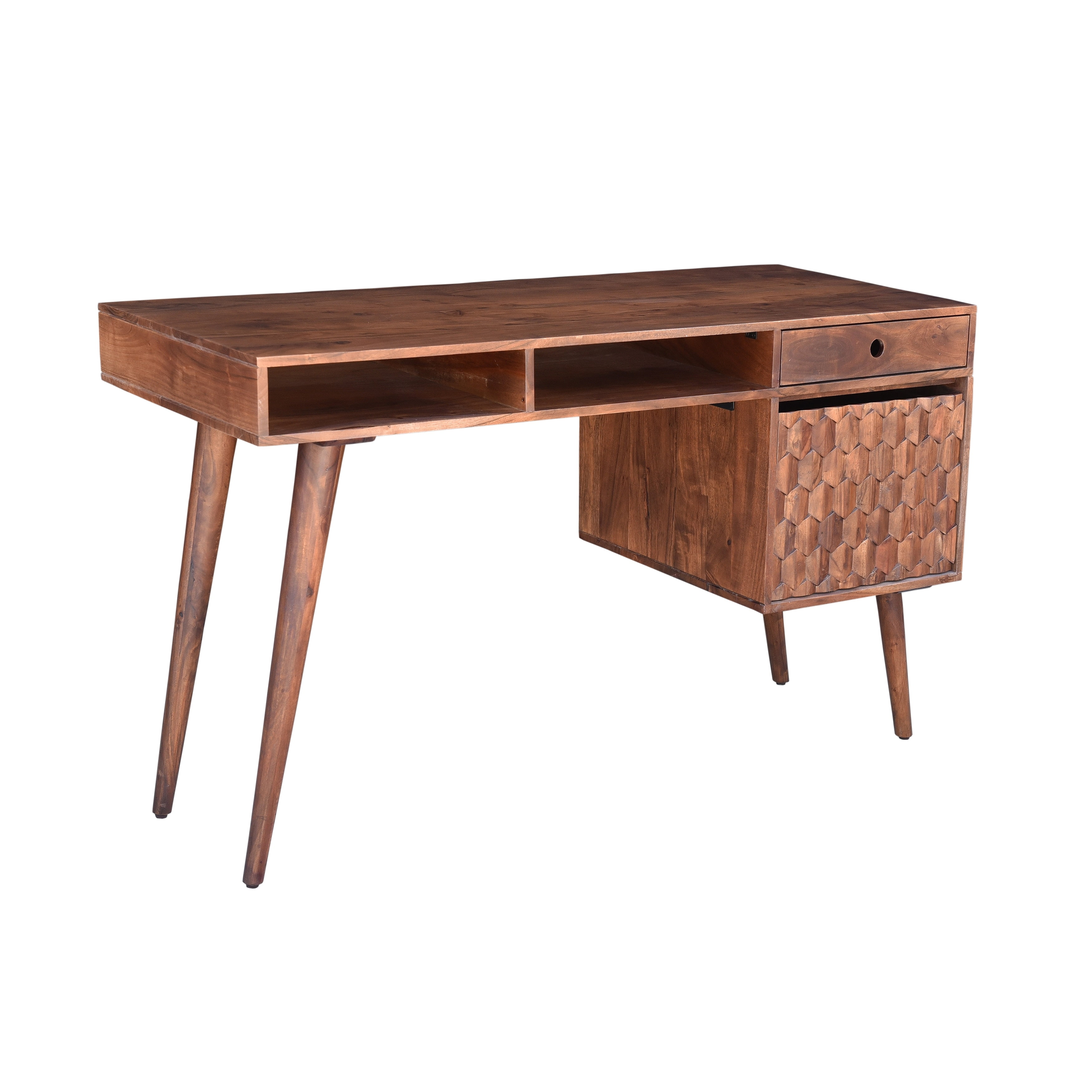 Mod-Arte Modern Wood Honeycomb Office Desk with Storage in Dark Walnut ...