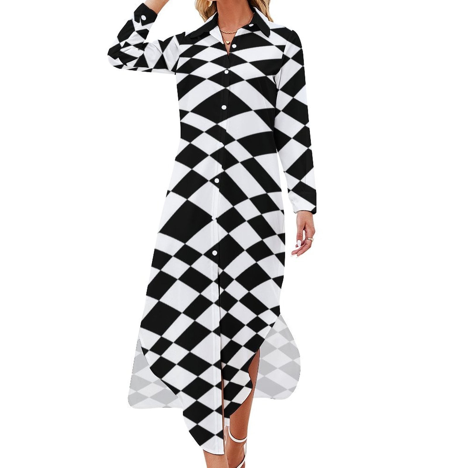 Mod Checker Board Long Sleeved Shirt Dress luxury dresses Dress vintage ...