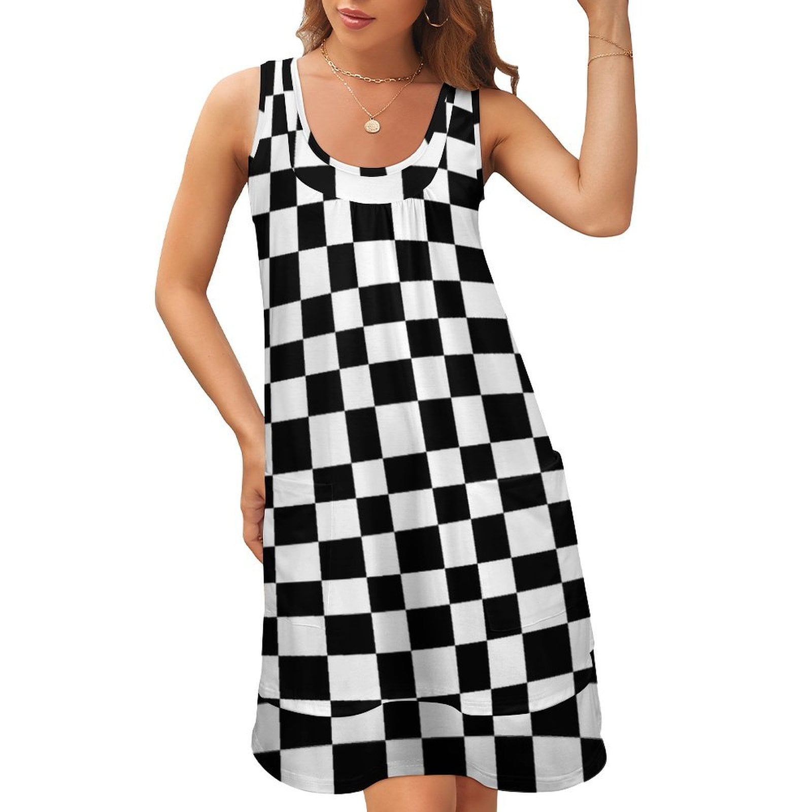 Mod Checker Board Sleeveless U-Neck Fake Two Piece Dress wedding ...