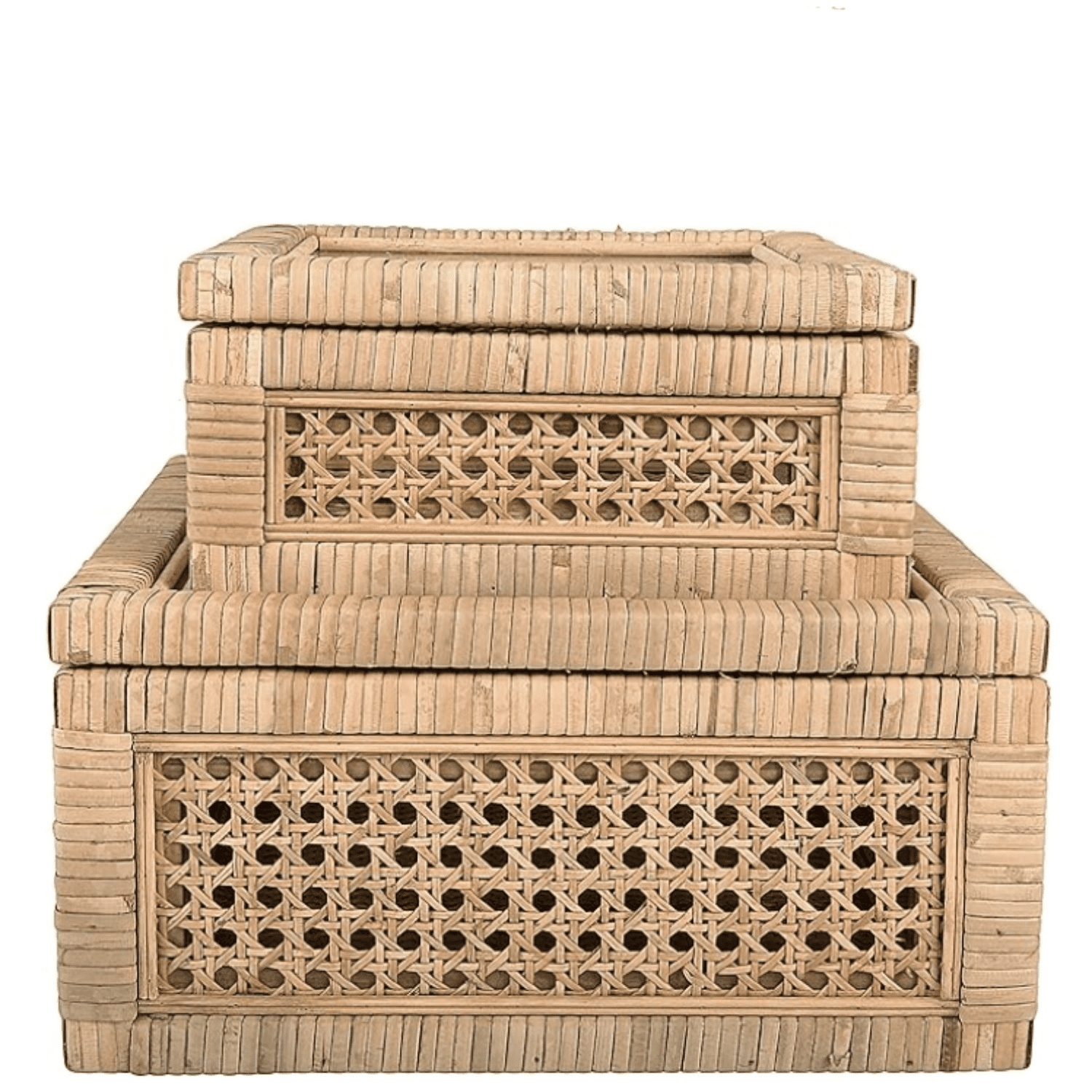 ative Square Woven Rattan an Display Boxes with Glass Top, Set of 2 ...
