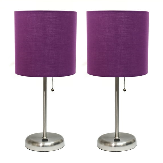 Mod Lighting and Decor Table Lamp with Purple Drum Shade and USB Port ...