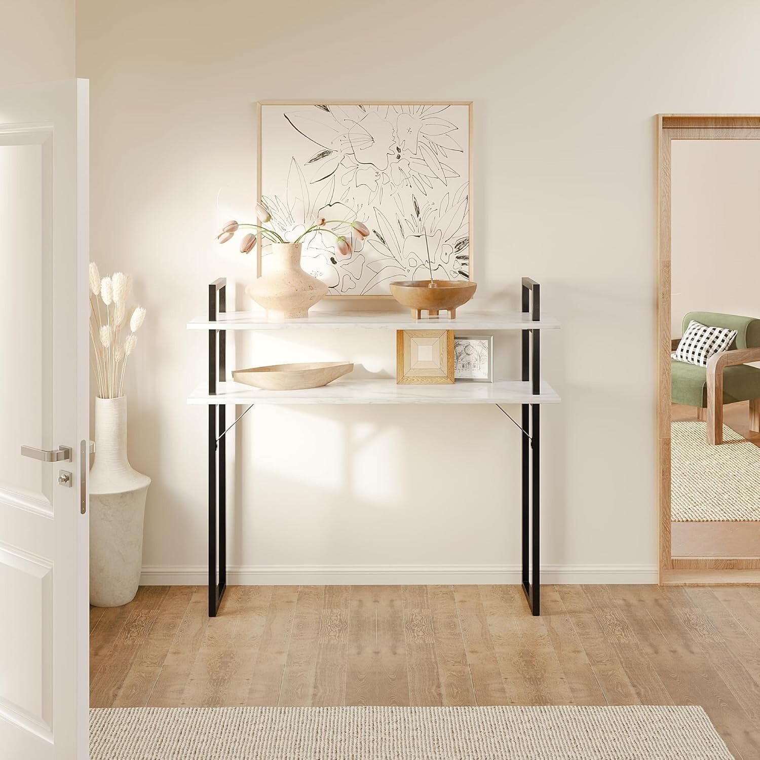Mod Marble Entryway Console Table - 2-Tiers Narrow Console Table for ...