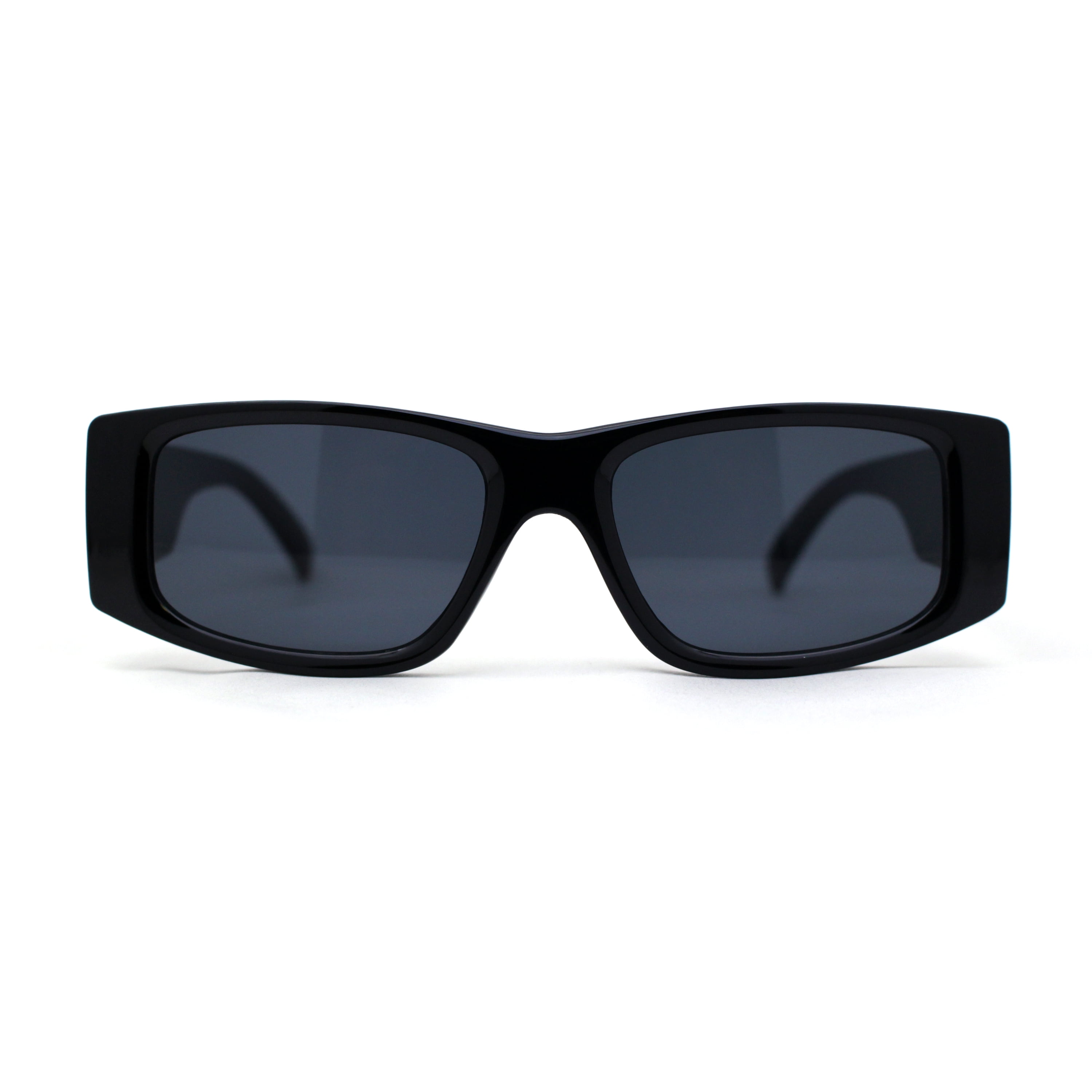 Mod Narrow Rectangle Plastic Thick Temple Minimal Sunglasses All Black ...