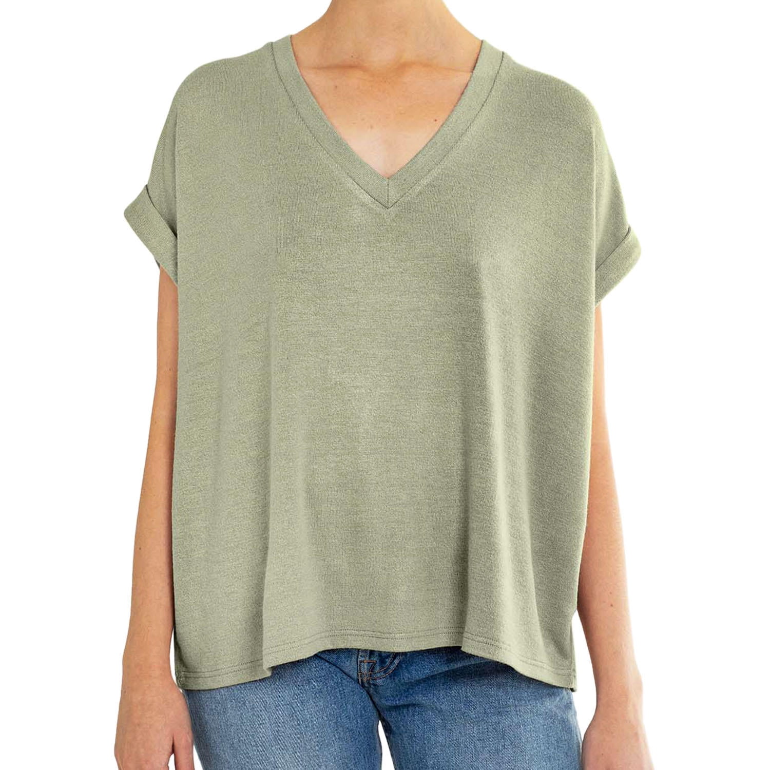 MOD REF Womens Short Sleeve Vee Neck Top, Sage Color, XXL Size ...