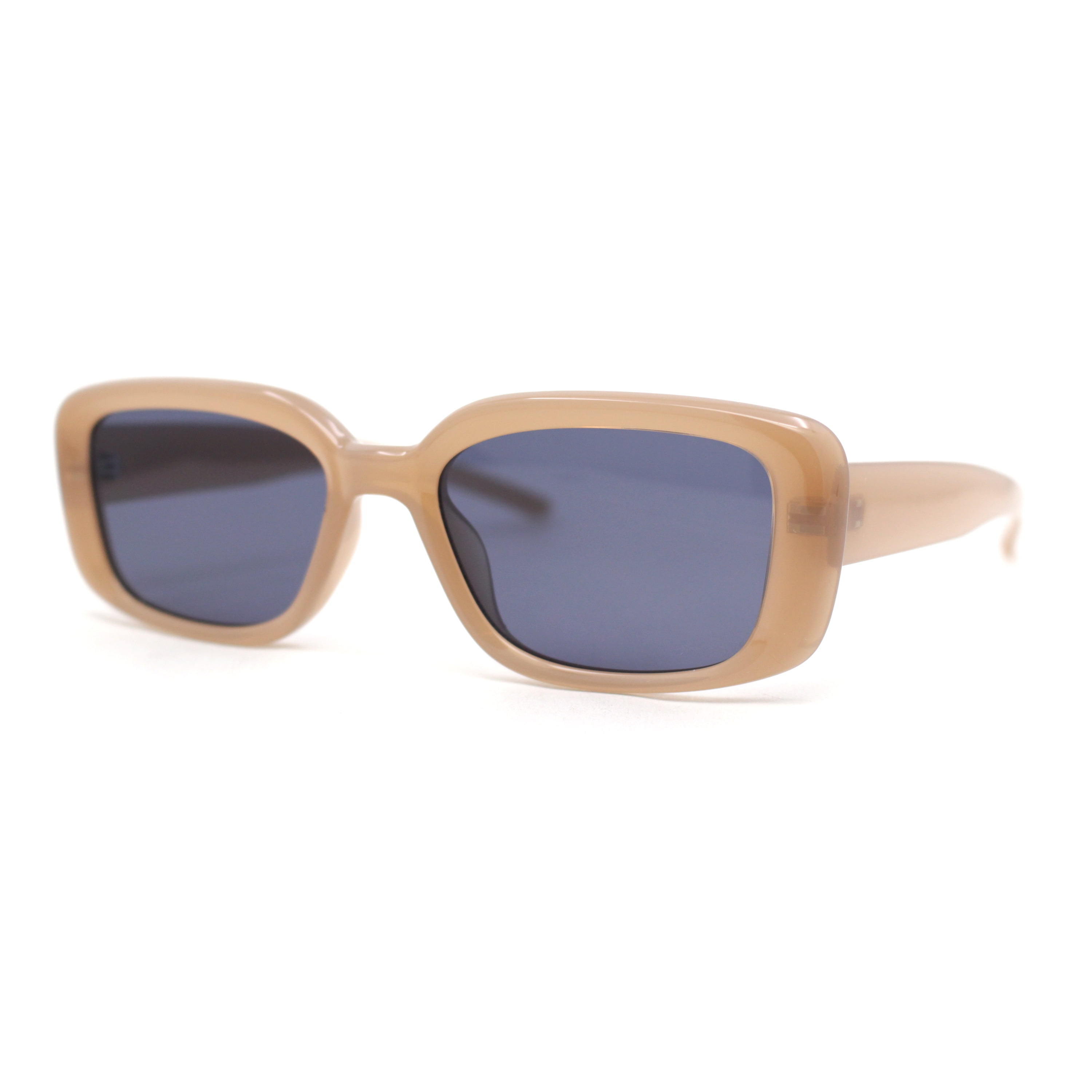 Mod Rounded Rectangular Stylish Minimal Retro Sunglasses Khaki - Black ...