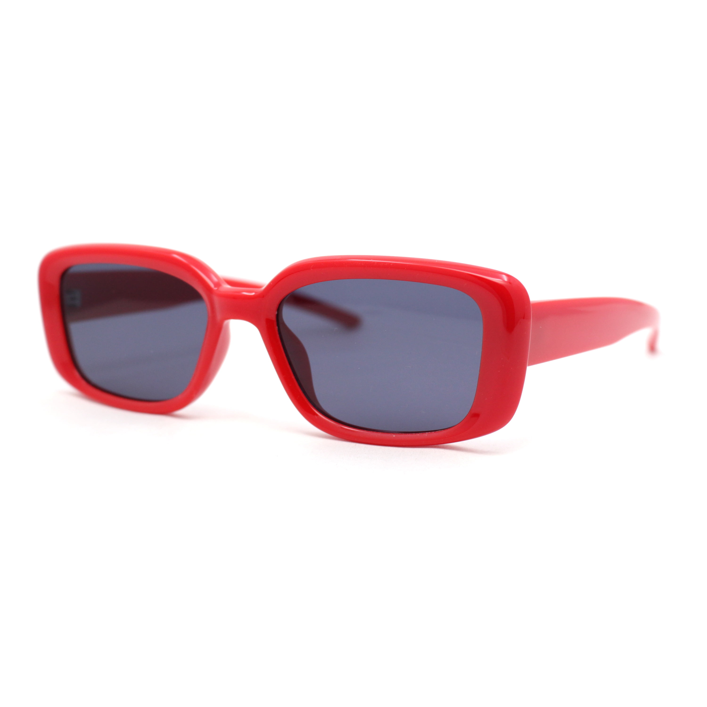 Mod Rounded Rectangular Stylish Minimal Retro Sunglasses Red - Black ...