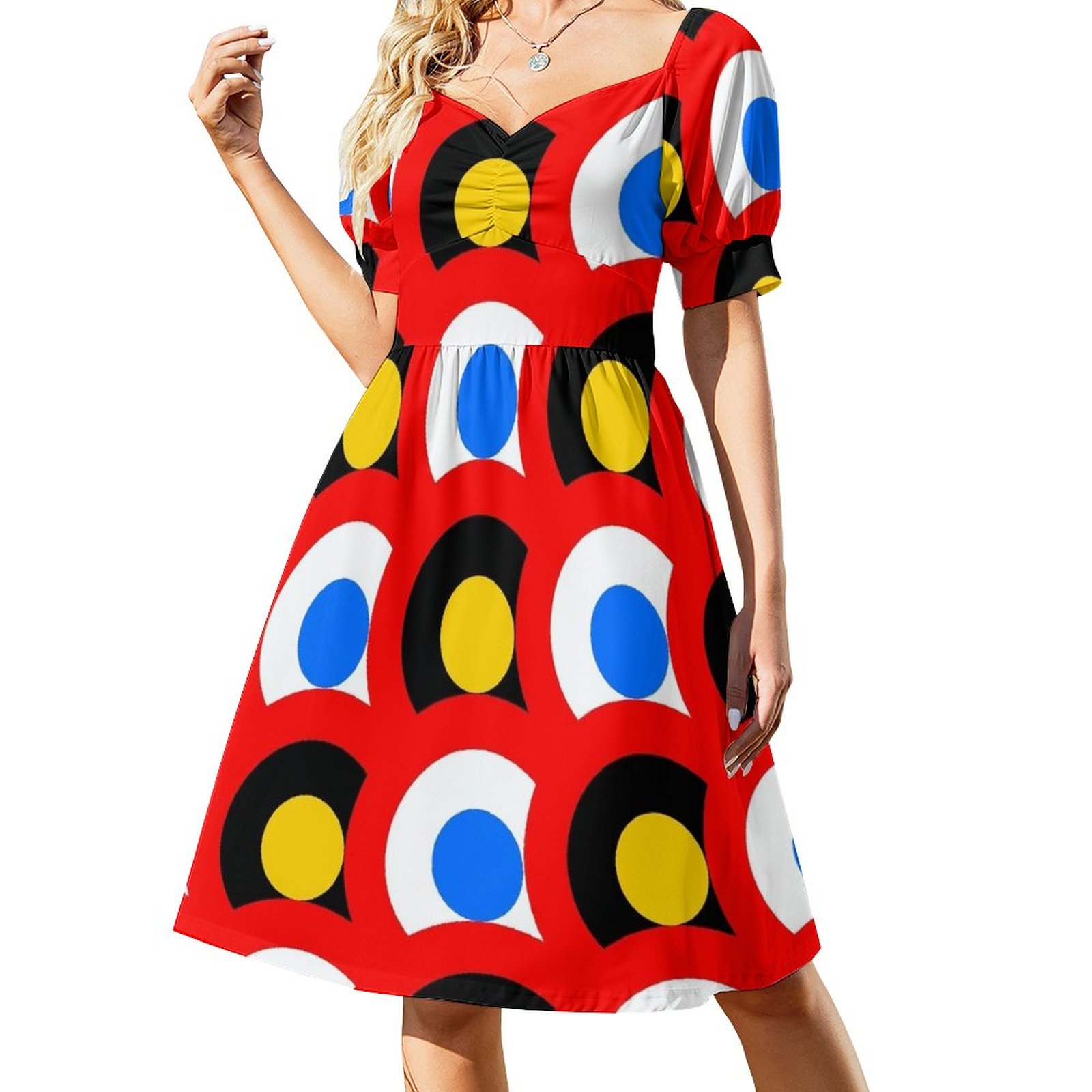 Mod Roundel Montage (Red with Yellow and Blue Spots) Sleeveless Dress ...