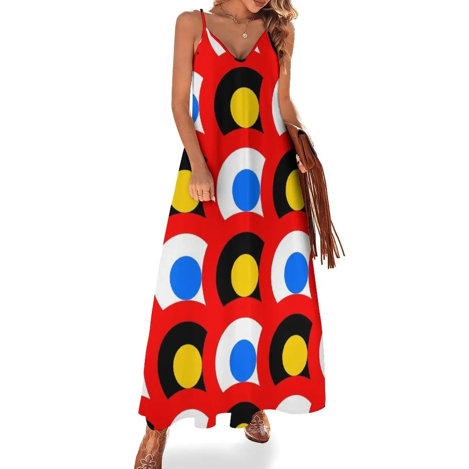 Mod Roundel Montage (Red with Yellow and Blue Spots) Sleeveless Dress ...