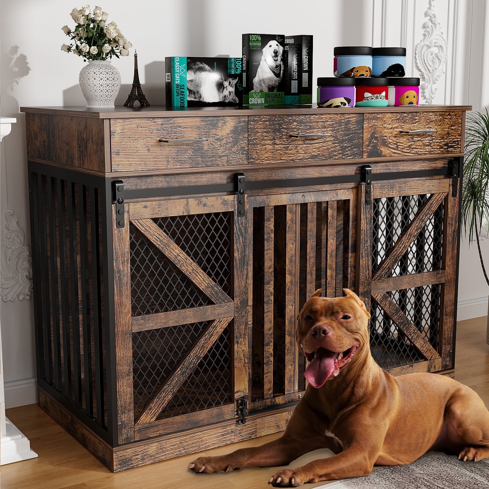 ModFurne 48' Dog Crate Furniture with Removable Divider & Storage ...