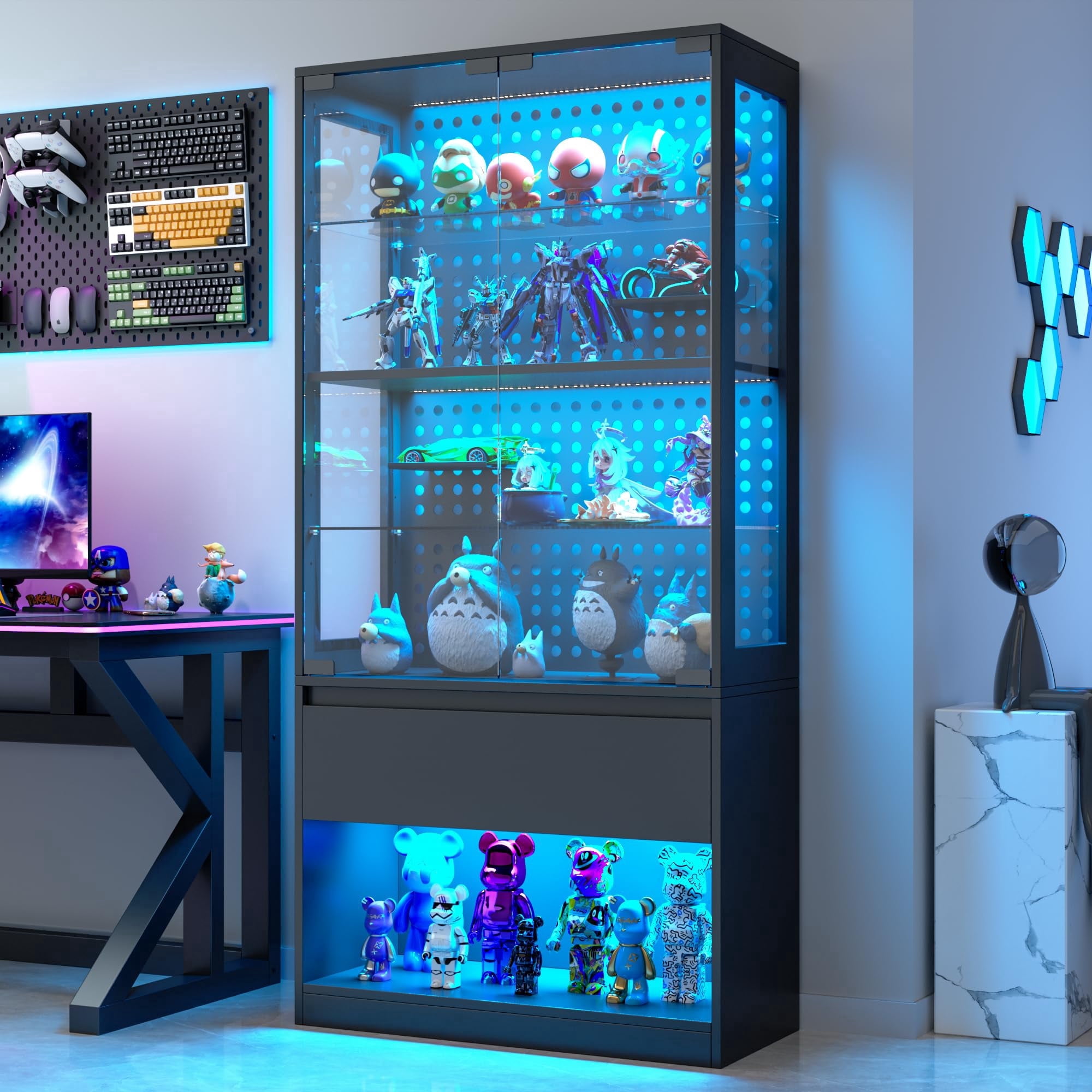 ModFurne Glass Display Cabinet with LED Lights and Glass Doors- 65 ...