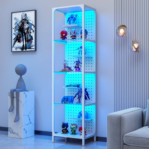 ModFurne Glass Display Shelf for Collectibles, LED Black Curio Cabinet ...