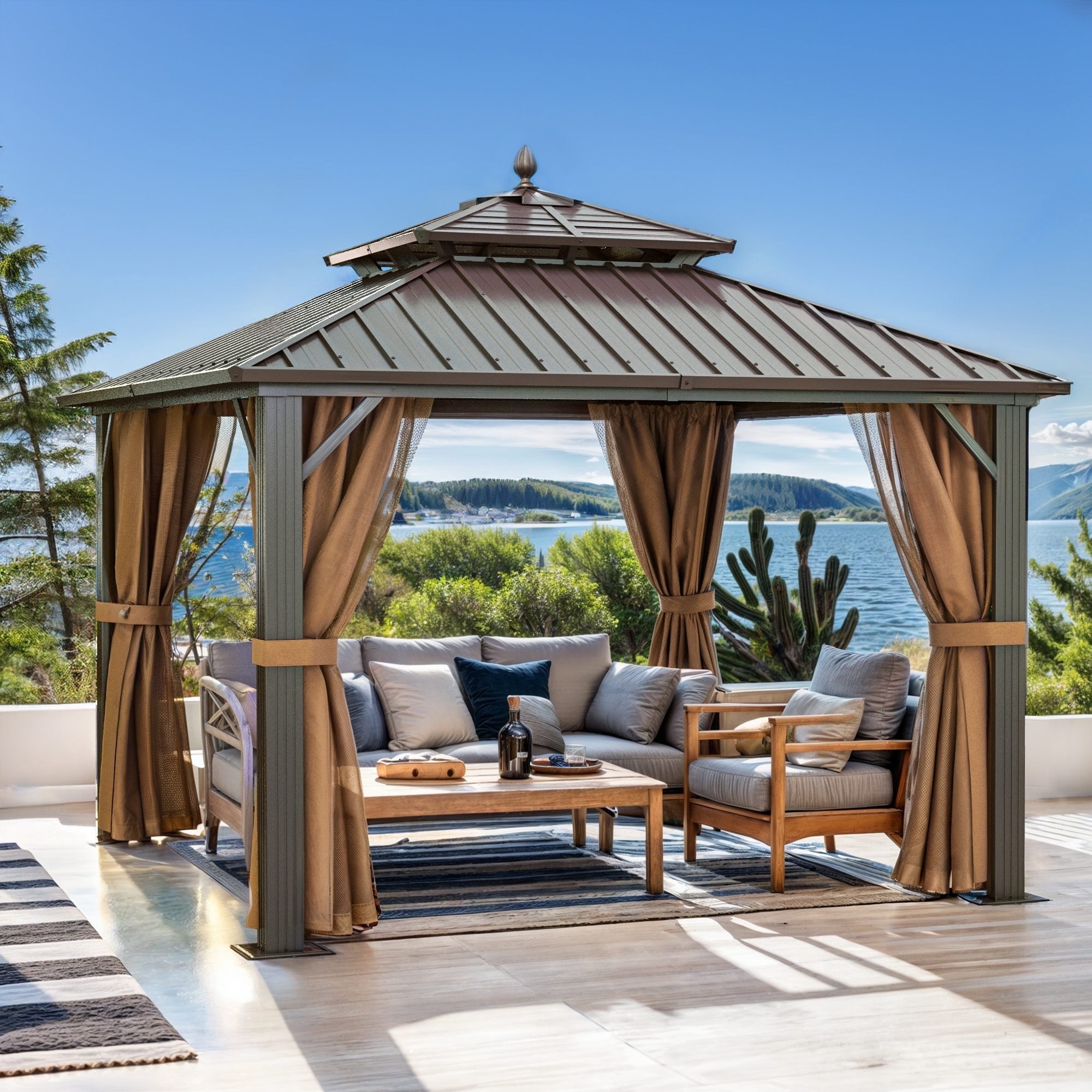 ModFusion 10'x10' Hardtop Gazebo: Aluminum & Galvanized Steel, Double ...