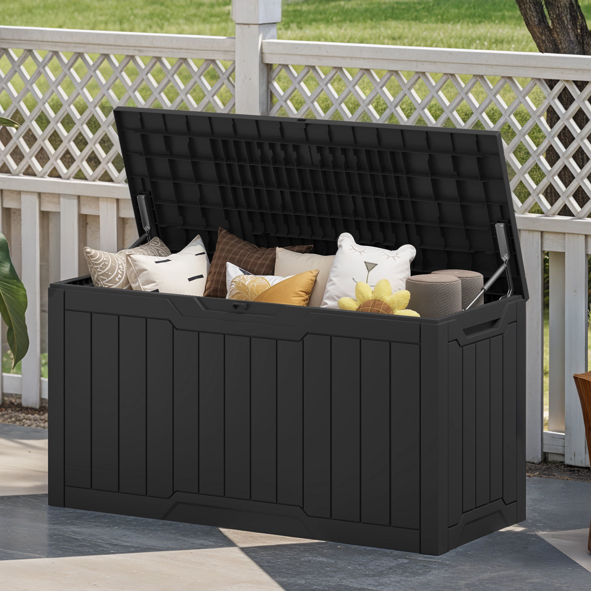ModFusion 100 Gallon Black Outdoor Storage Box with Hydraulic Strut ...