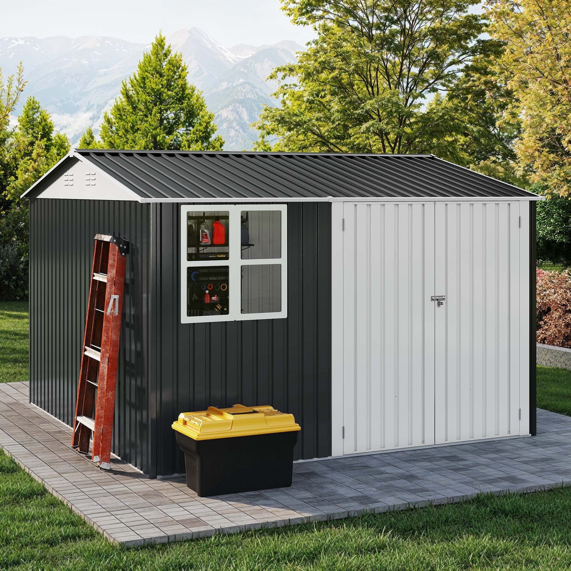 ModFusion 10x10 ft Metal Outdoor Storage Shed with Window, Lockable ...