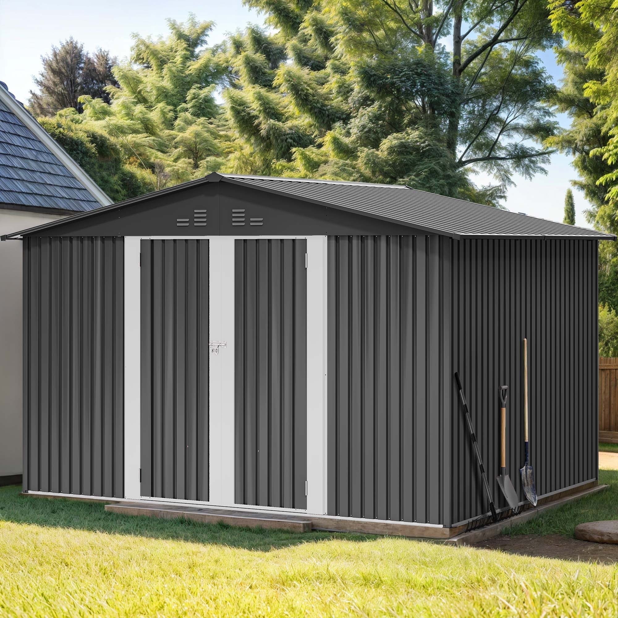ModFusion 10x8Ft Metal Outdoor Storage Shed, Lockable Steel Utility ...