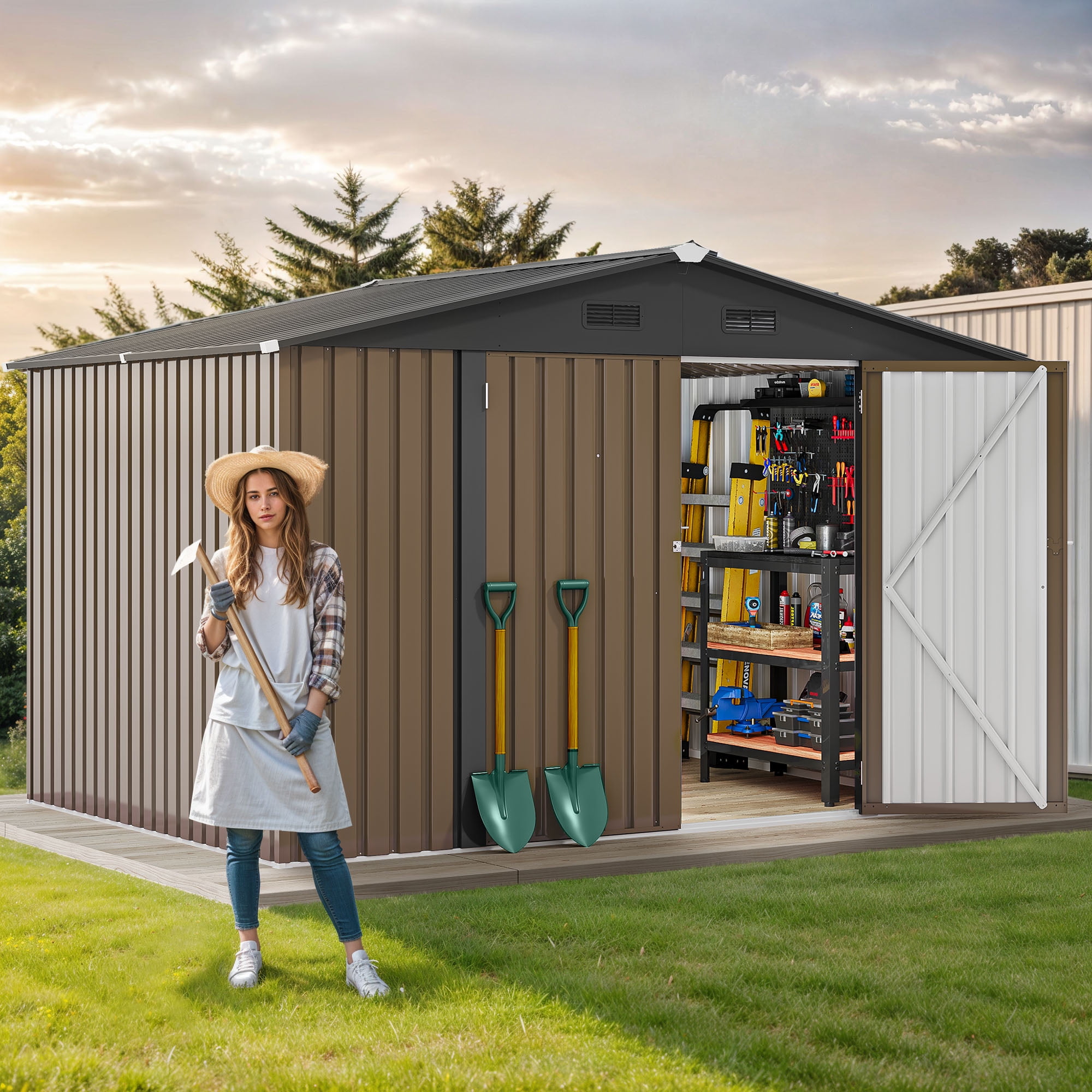 ModFusion 10'x8' Outdoor Storage Shed, Galvanized Steel, Lockable Doors ...