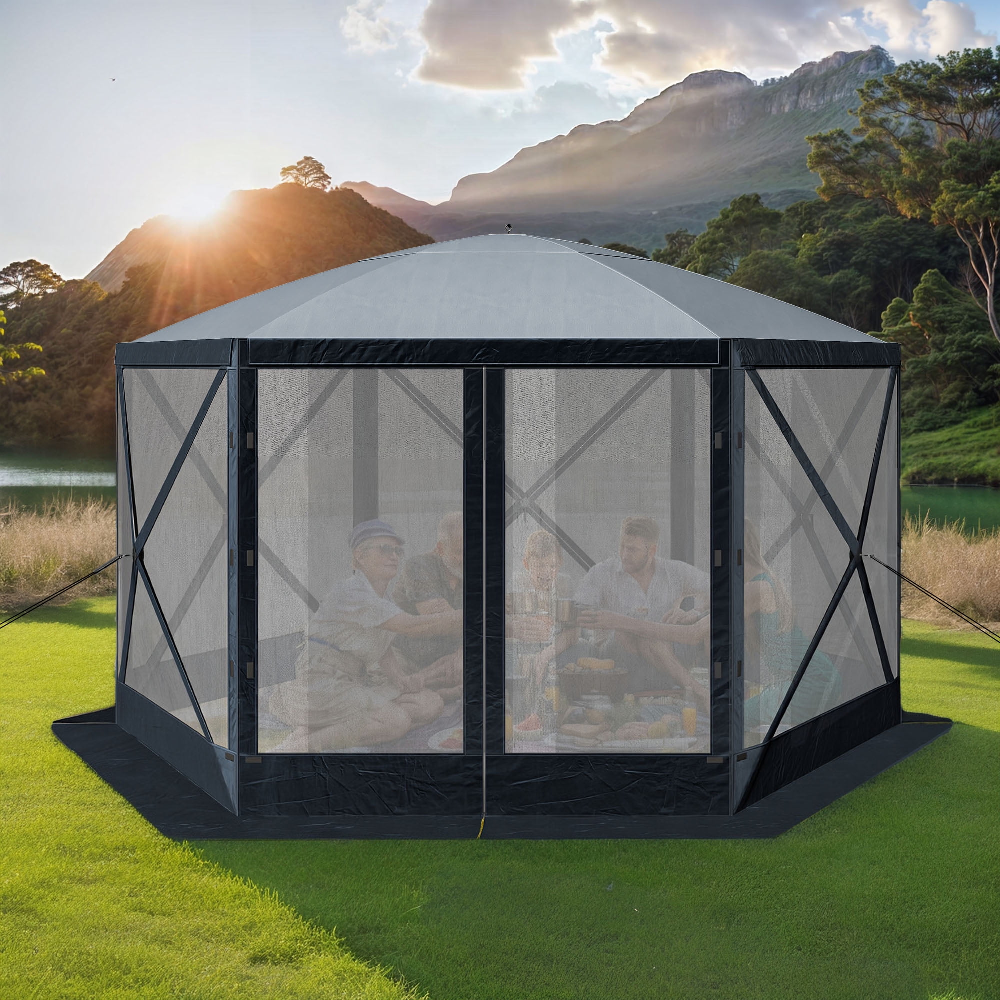ModFusion 11.5'X11.5' Outdoor Camping Gazebo with 6 Sided Design, Mesh ...