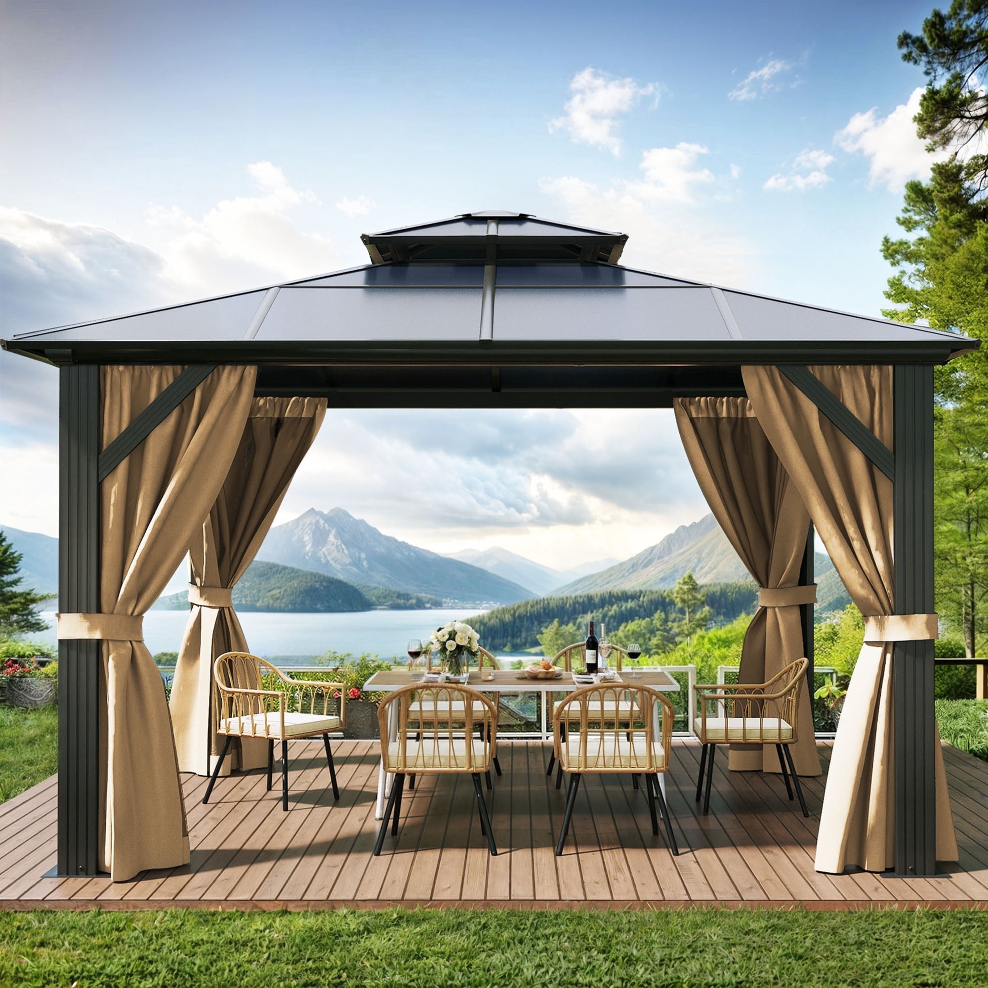 ModFusion 12' X 14' Black Aluminum Frame Hardtop Garden with Netting ...