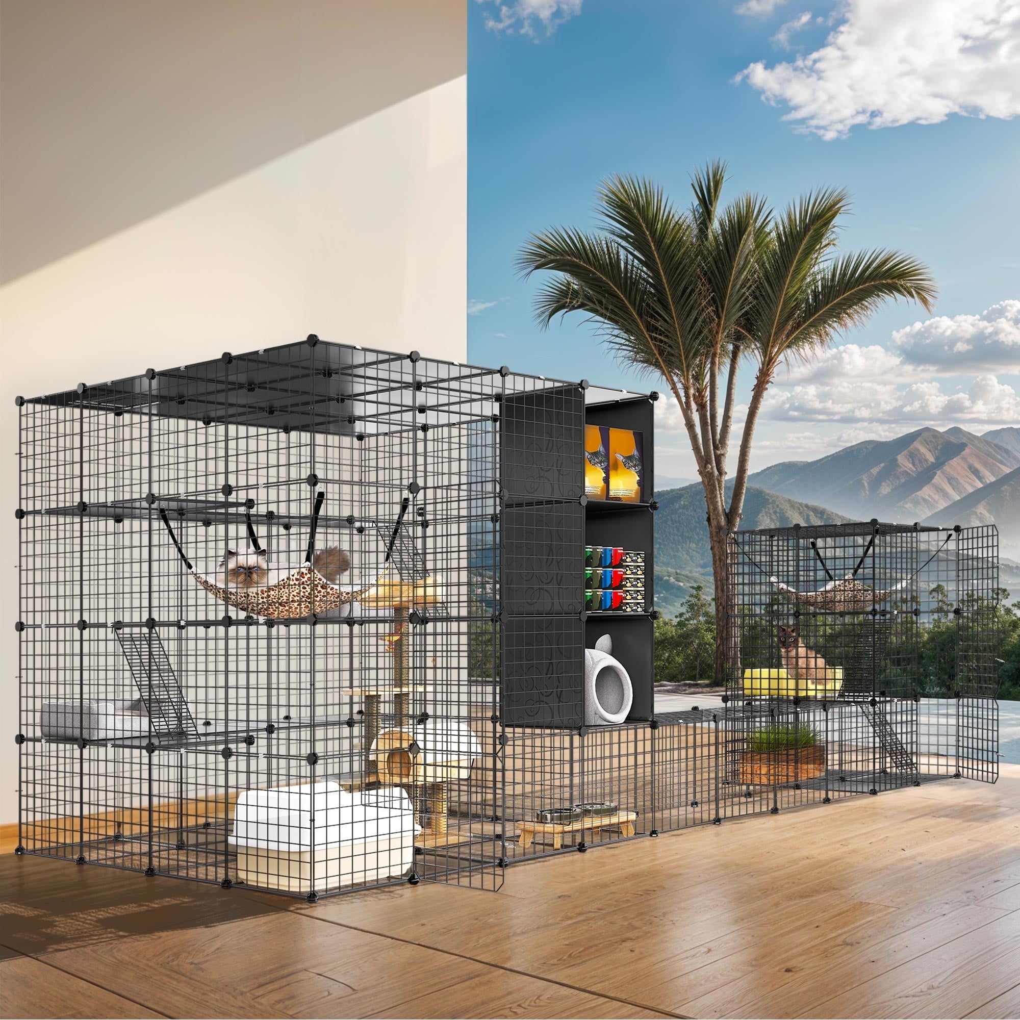 ModFusion 138-Inch Modular Multi-Level Cat Cage System – Spacious ...