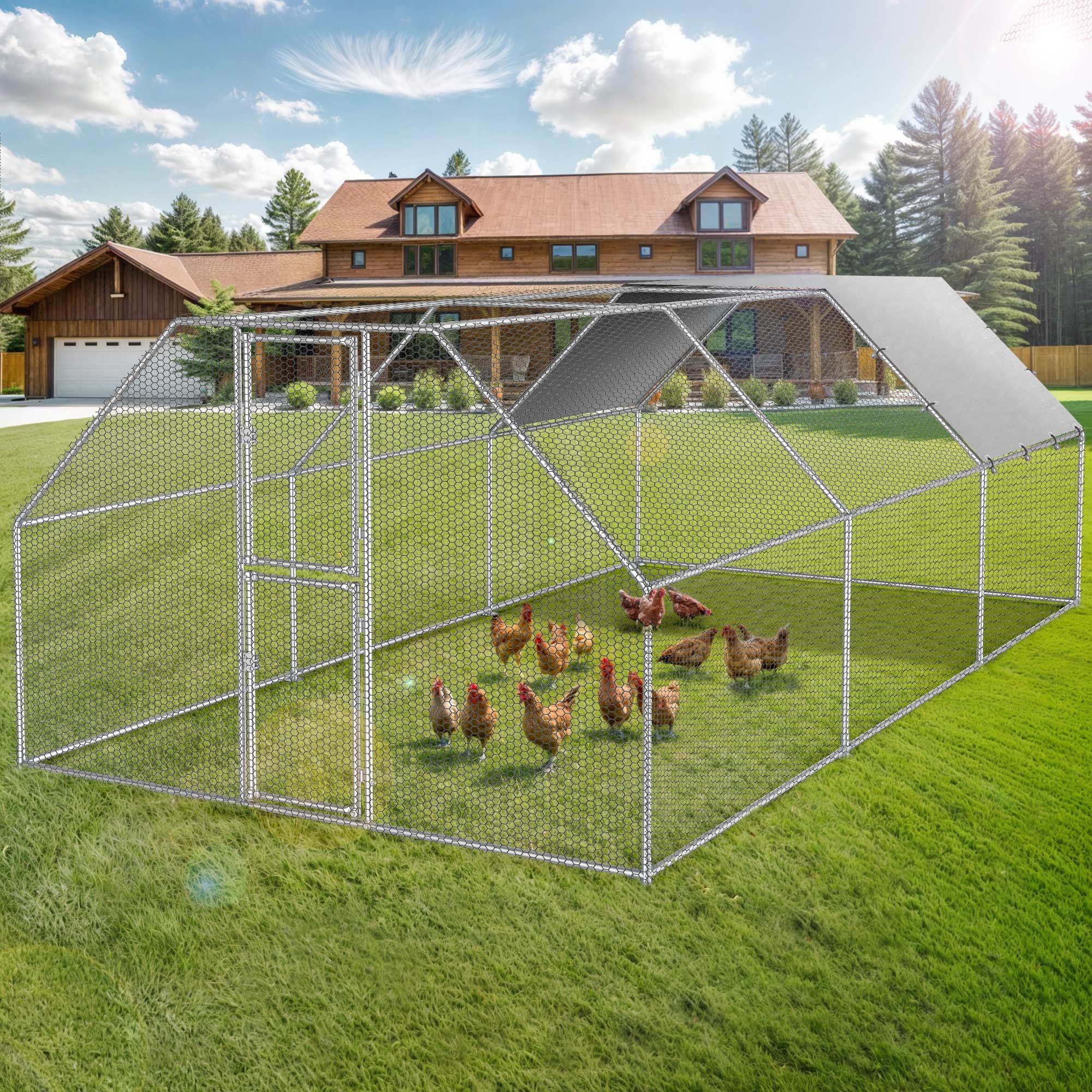 ModFusion 19' Large Chicken Coop, Flat Roof Poultry Cage with ...