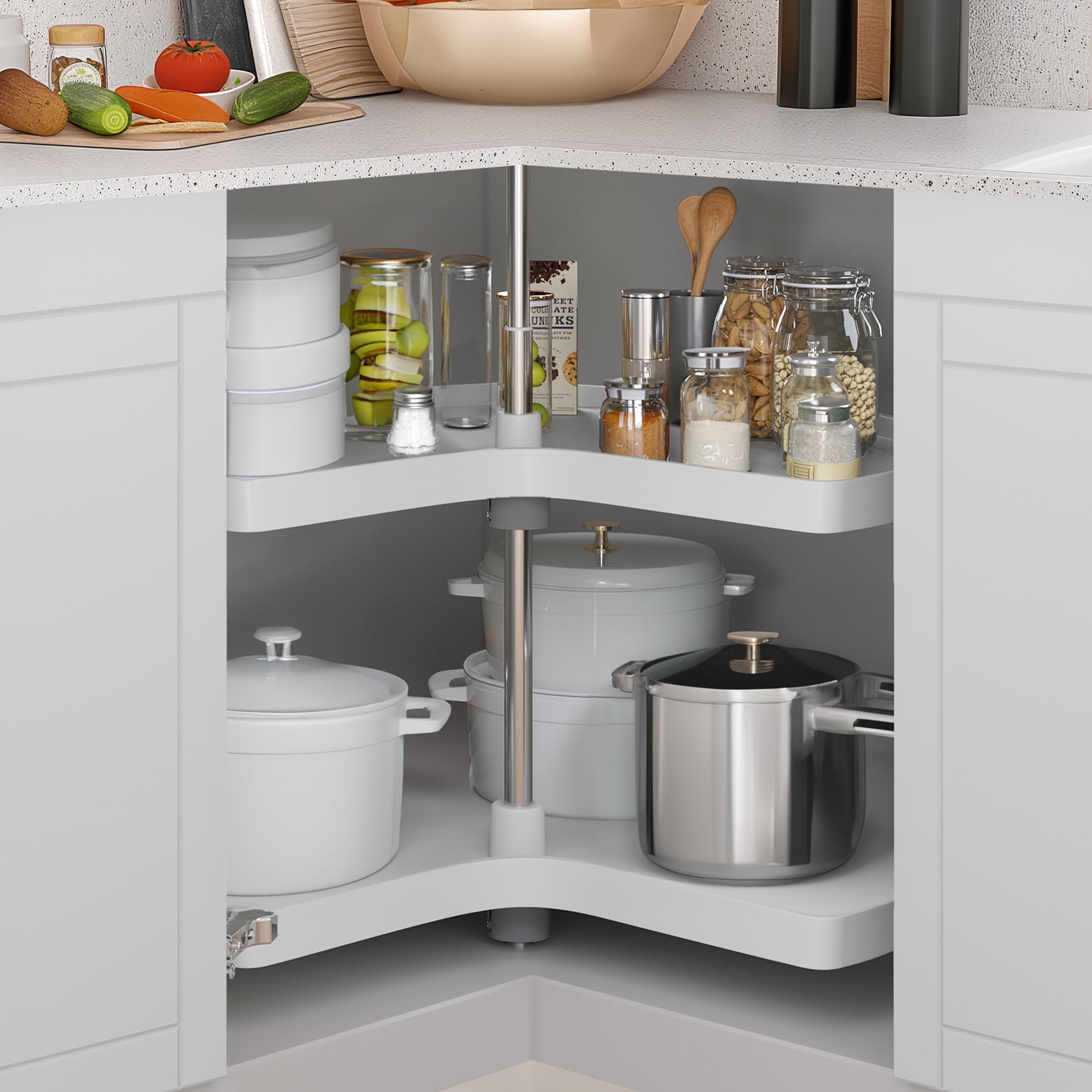 ModFusion Lazy Susan Corner Cabinet, 28'' Kidney-Shaped Pie Cut 2-Shelf ...