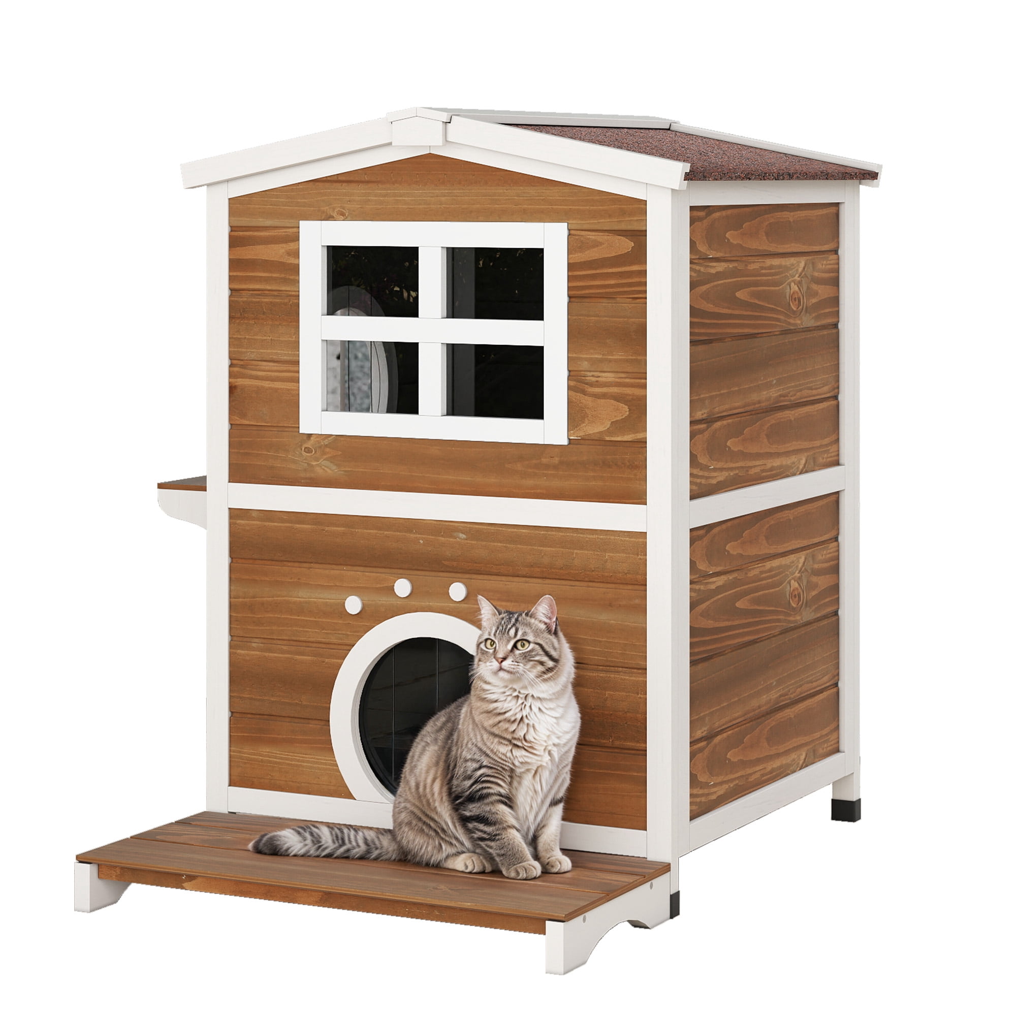 ModFusion 2-Story Solid Wood Cat House for 2 Cats, Durable Indoor ...