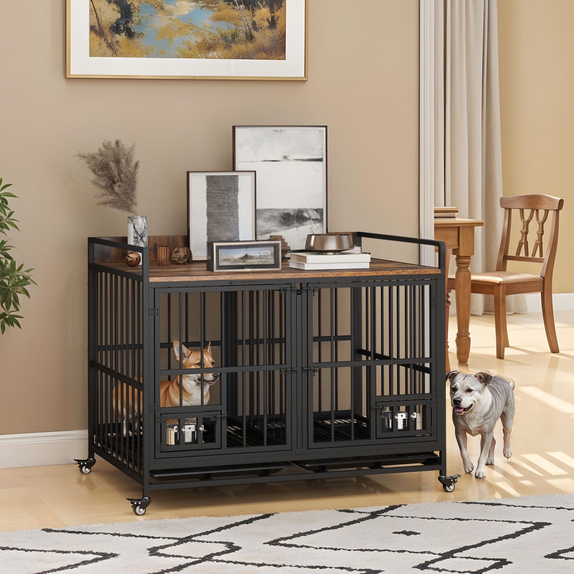 ModFusion 2-in-1 Dog Crate with Divider, Furniture-Style Crate with 360 ...