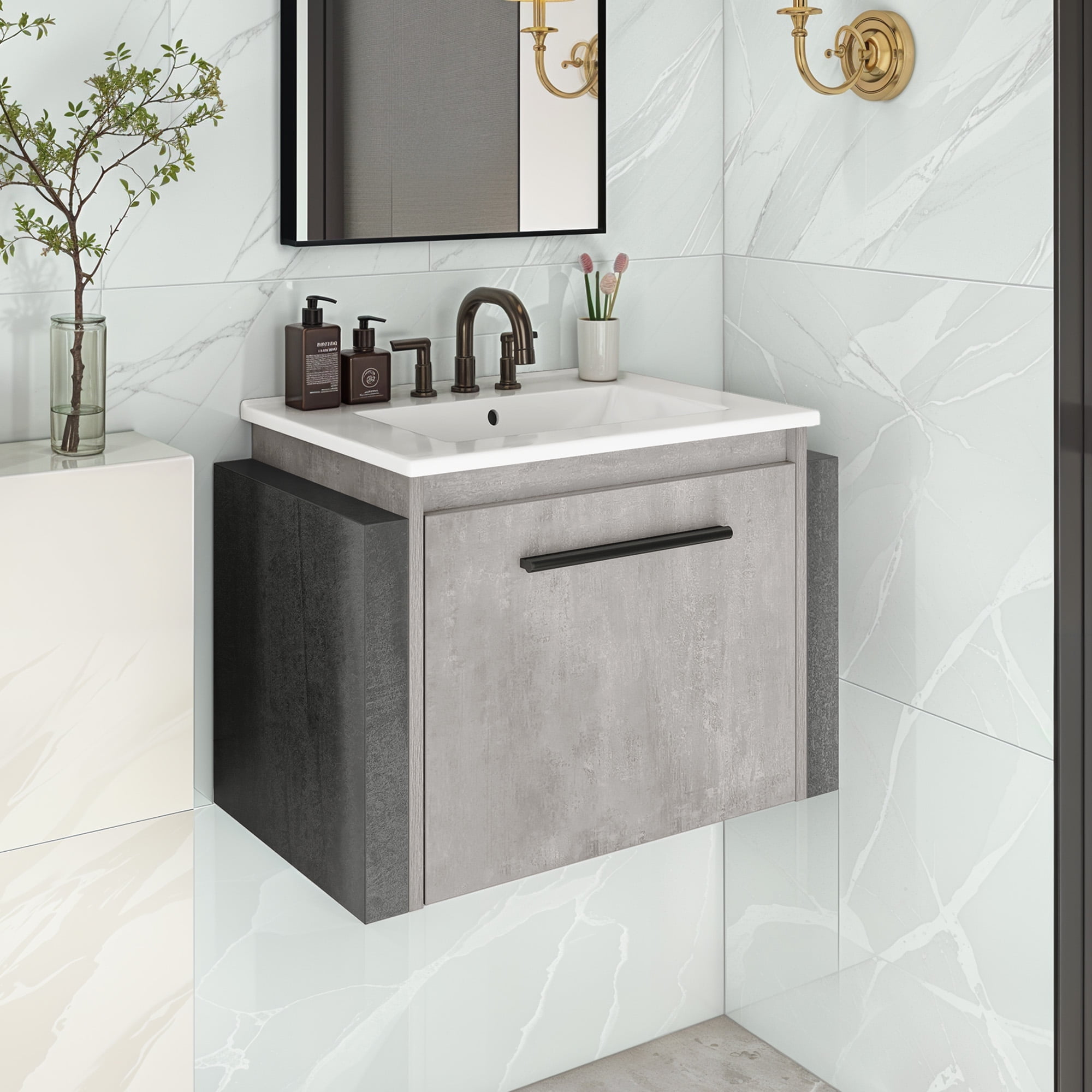 ModFusion 20 Inch Compact Wall-Mounted Bathroom Vanity with Ceramic ...