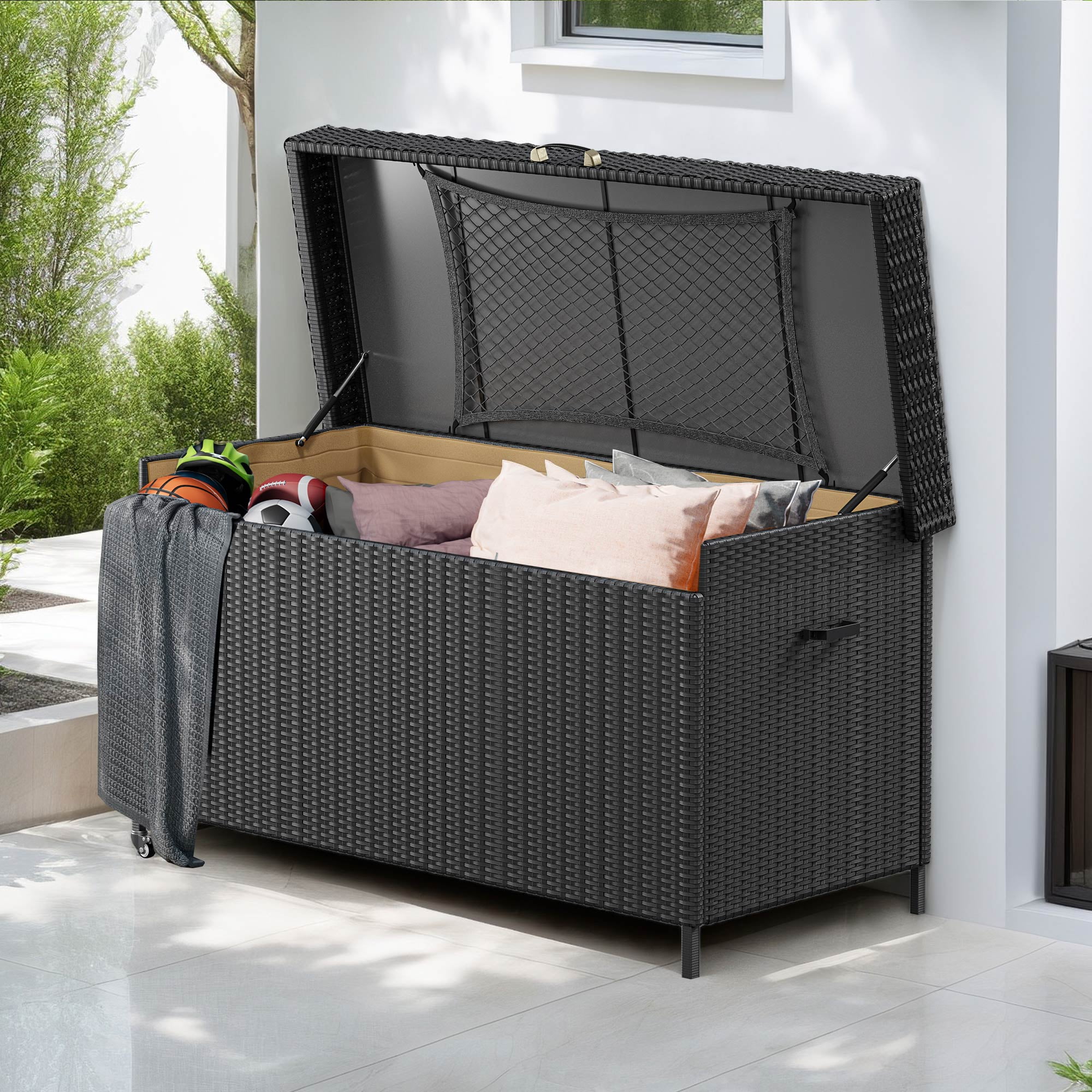ModFusion 200 Gallon Large Wicker Deck Box, All-Weather Storage with ...