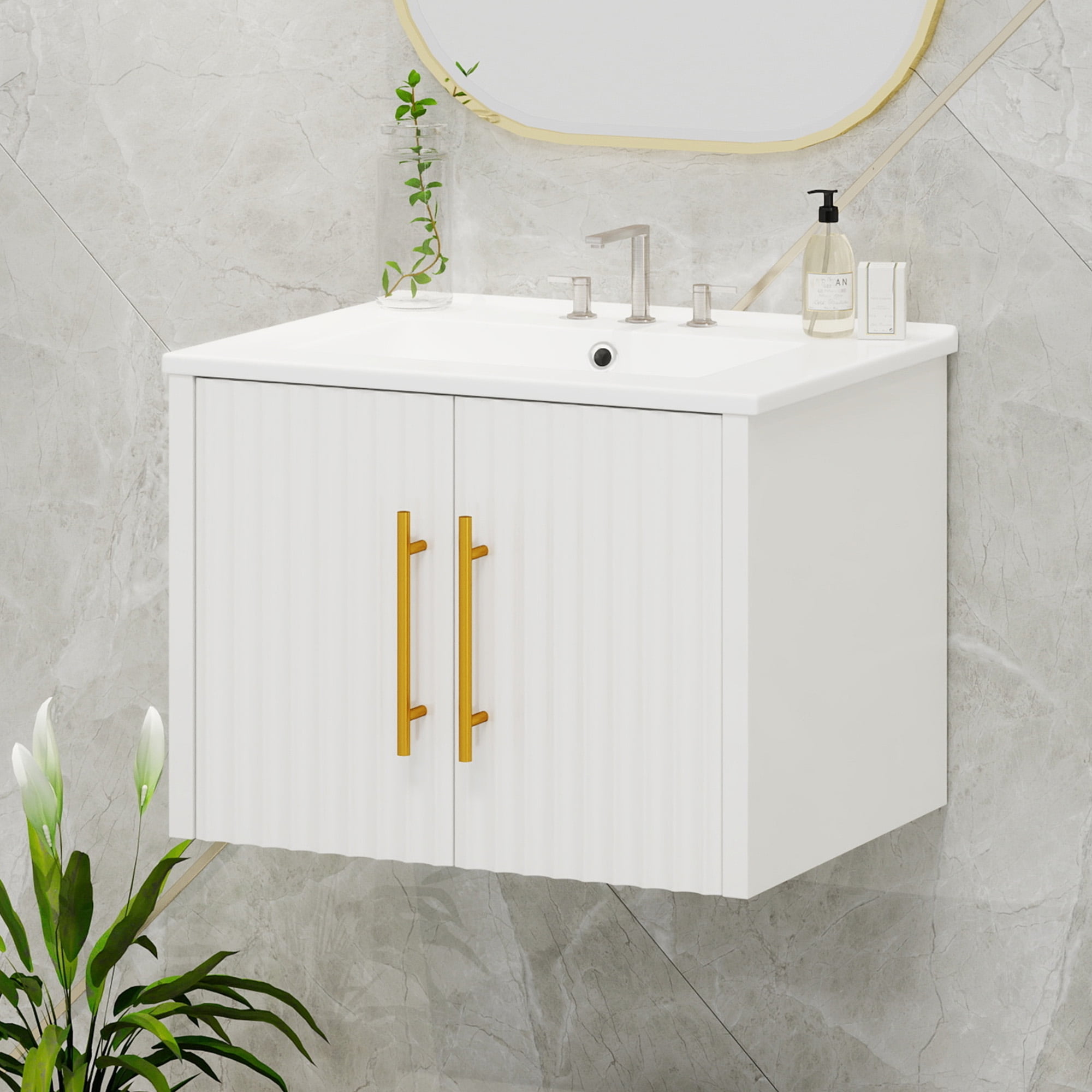 ModFusion 23" Wall Mounted Medium Bathroom Vanity Cabinet with Ceramic ...