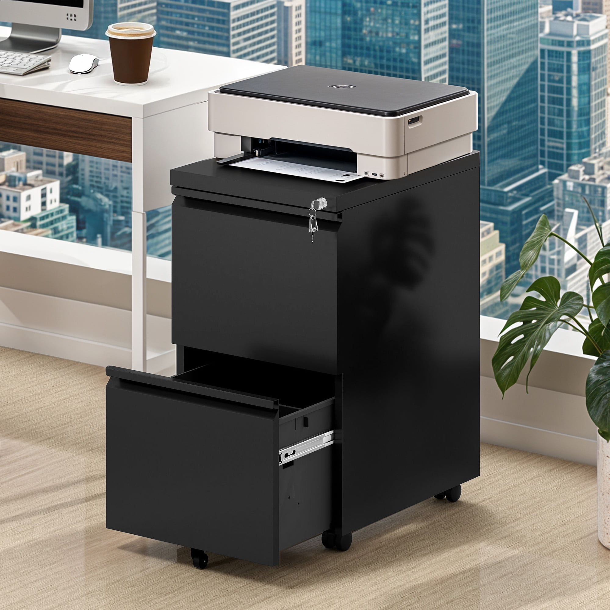 ModFusion 26'' Mobile Metal Filing Cabinet, 2-Drawer Vertical Organizer ...