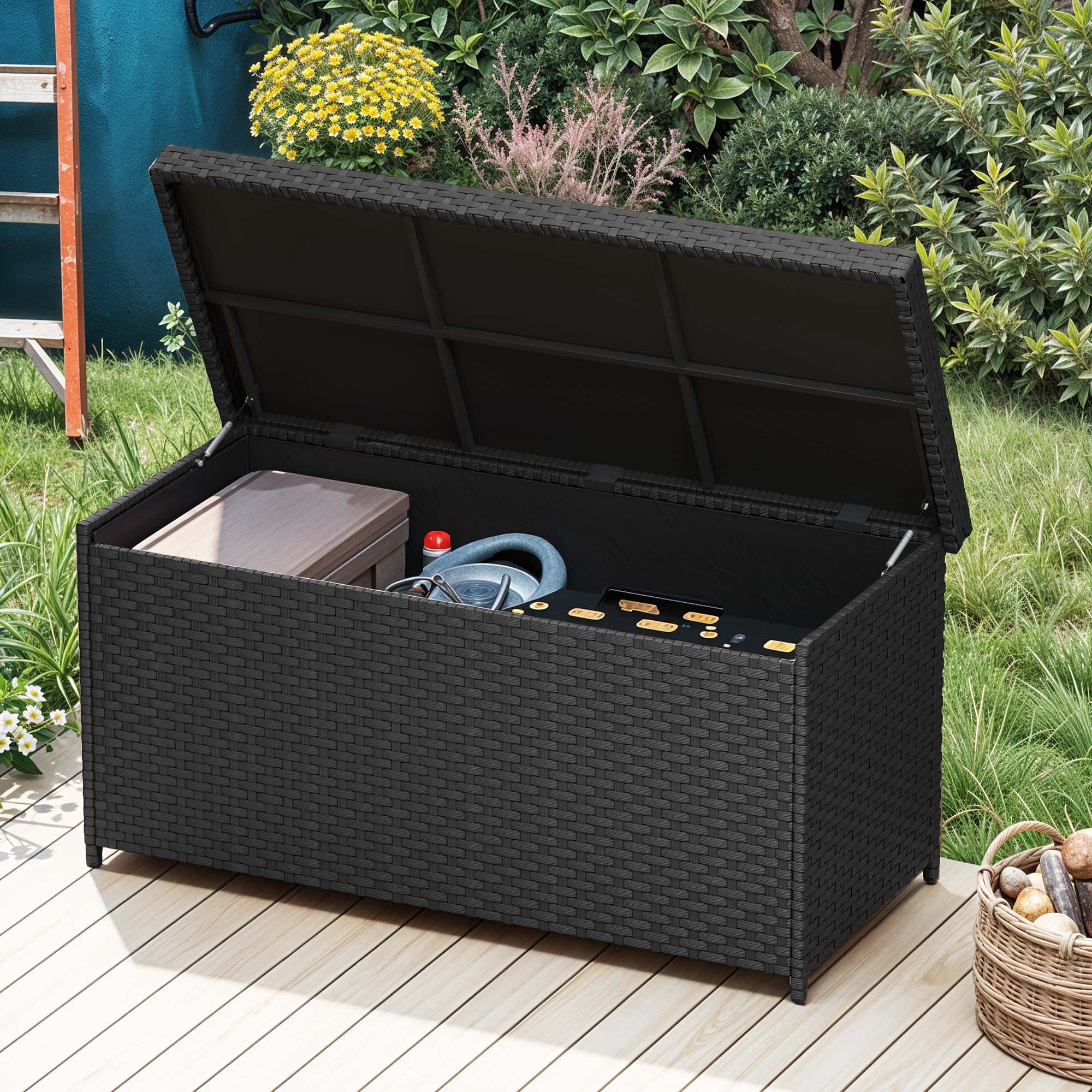 ModFusion 260 Gallon XXL Wicker Deck Box – Waterproof Outdoor Resin ...