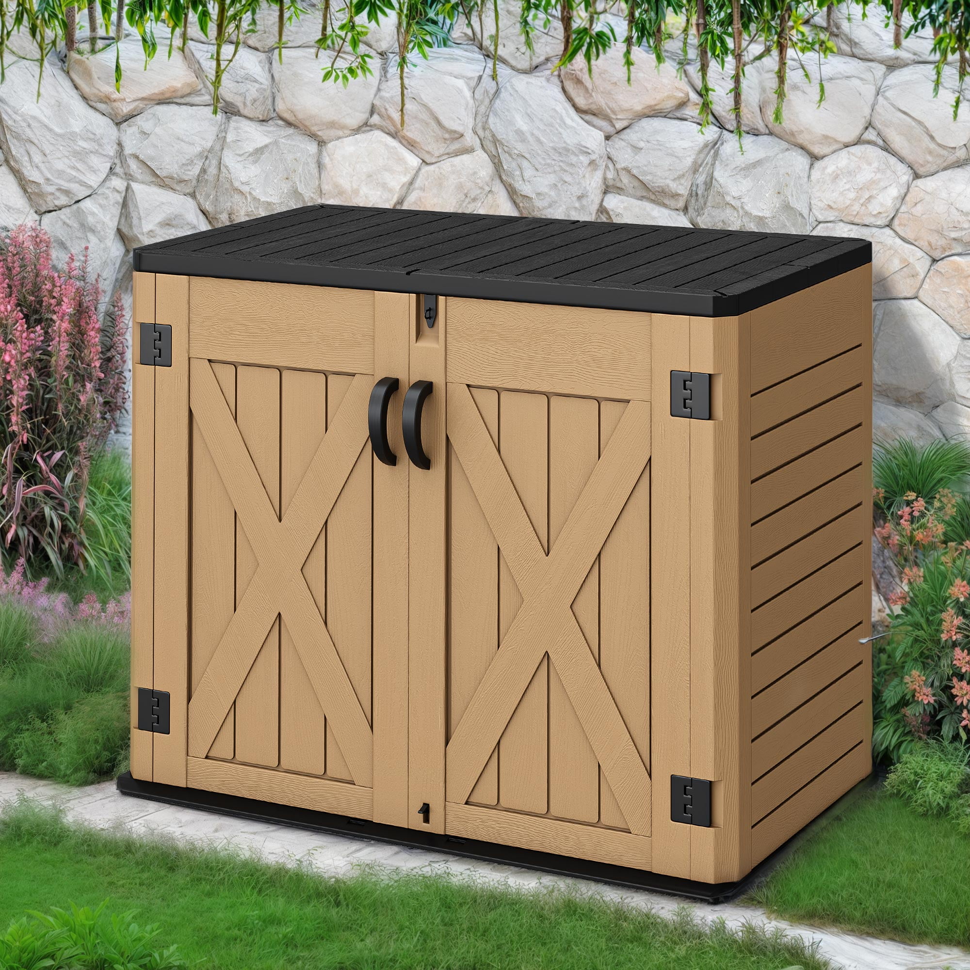 ModFusion 262 Gallon Resin Storage Shed with Double Lock, Handrail ...