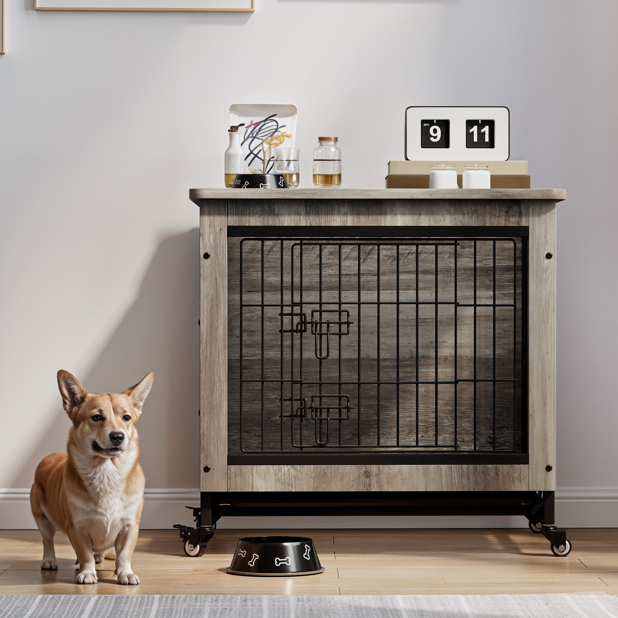 ModFusion 27" Rustic Gray Dog Crate End Table - Farmhouse Style Indoor ...