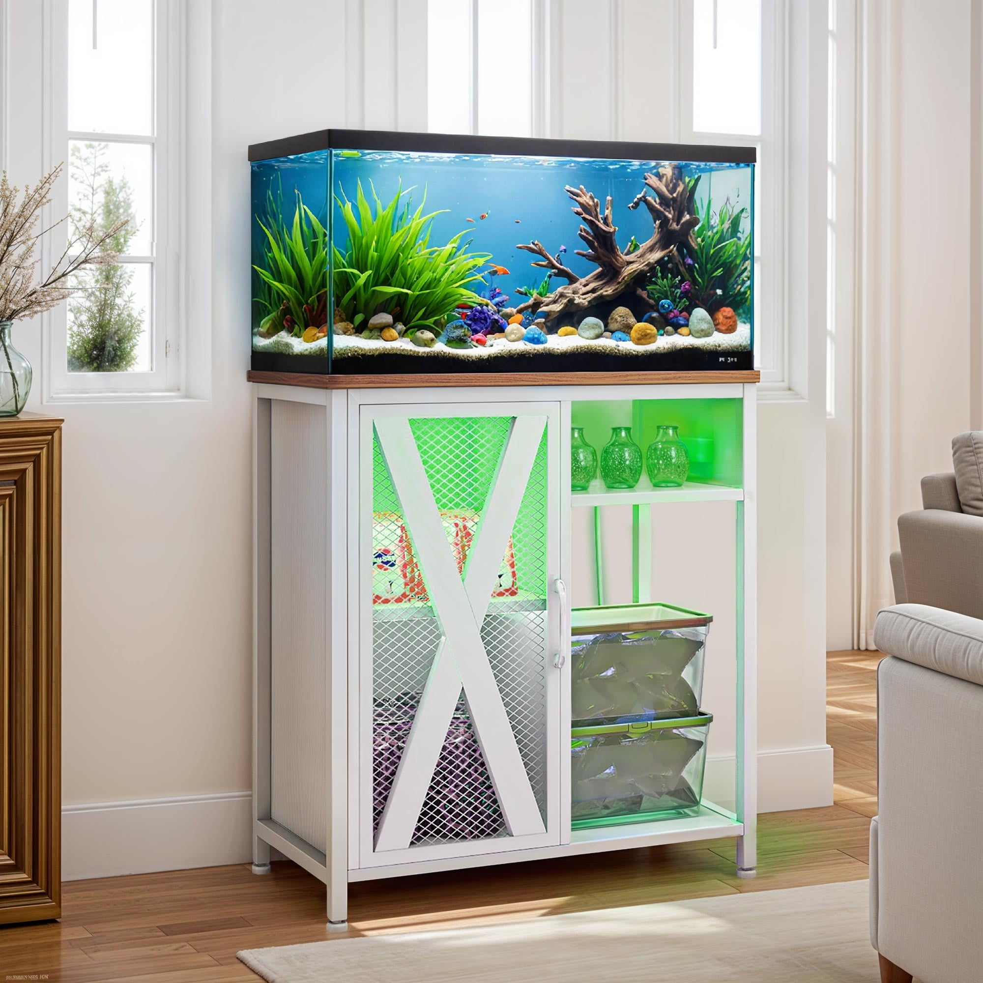 ModFusion 29.5” Aquarium Stand, Sturdy Metal Frame, Wooden Shelves ...