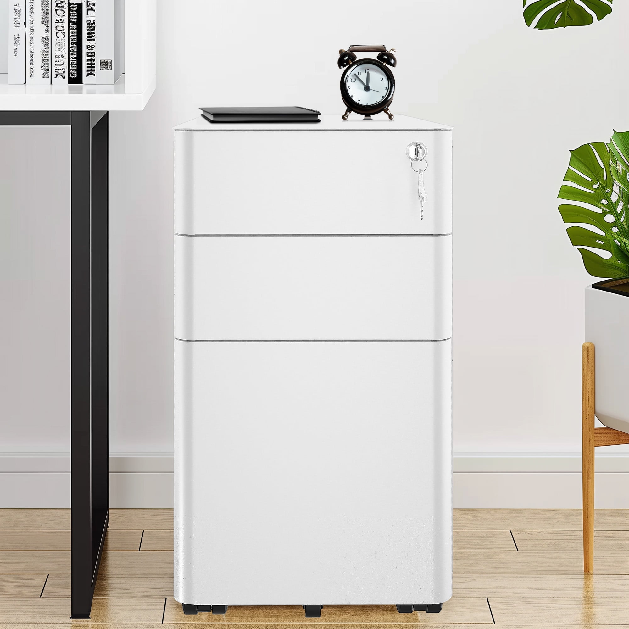 ModFusion 3-Drawer Metal Portable Filing Cabinet: White, Locks Included ...