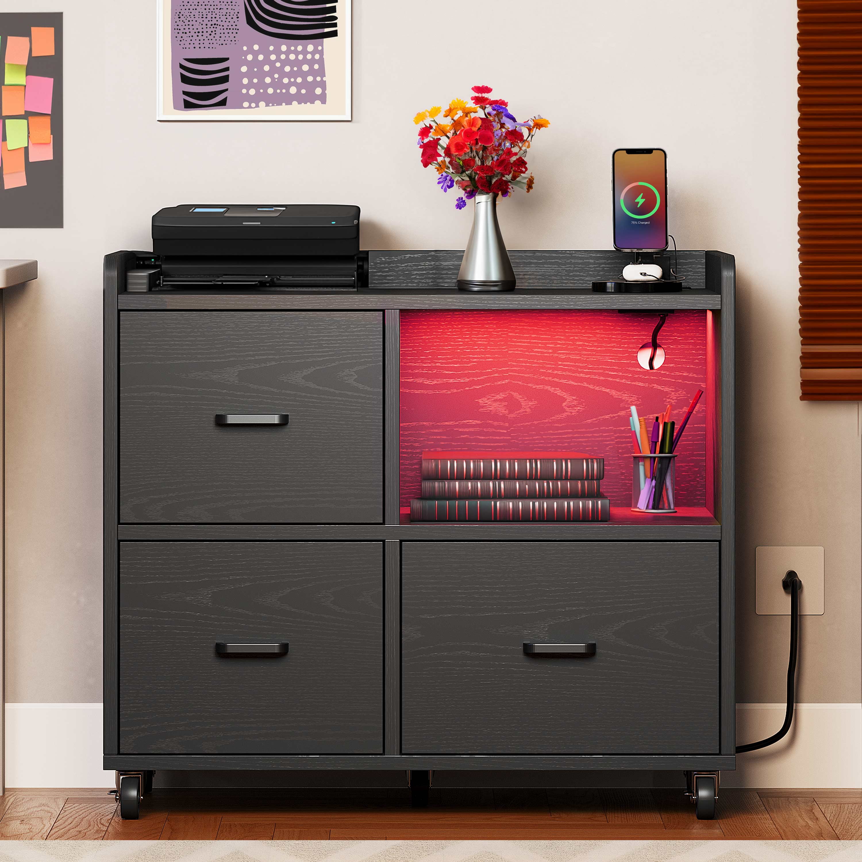 ModFusion File Cabinet with LED Light, Charging Station, A4 Letter ...