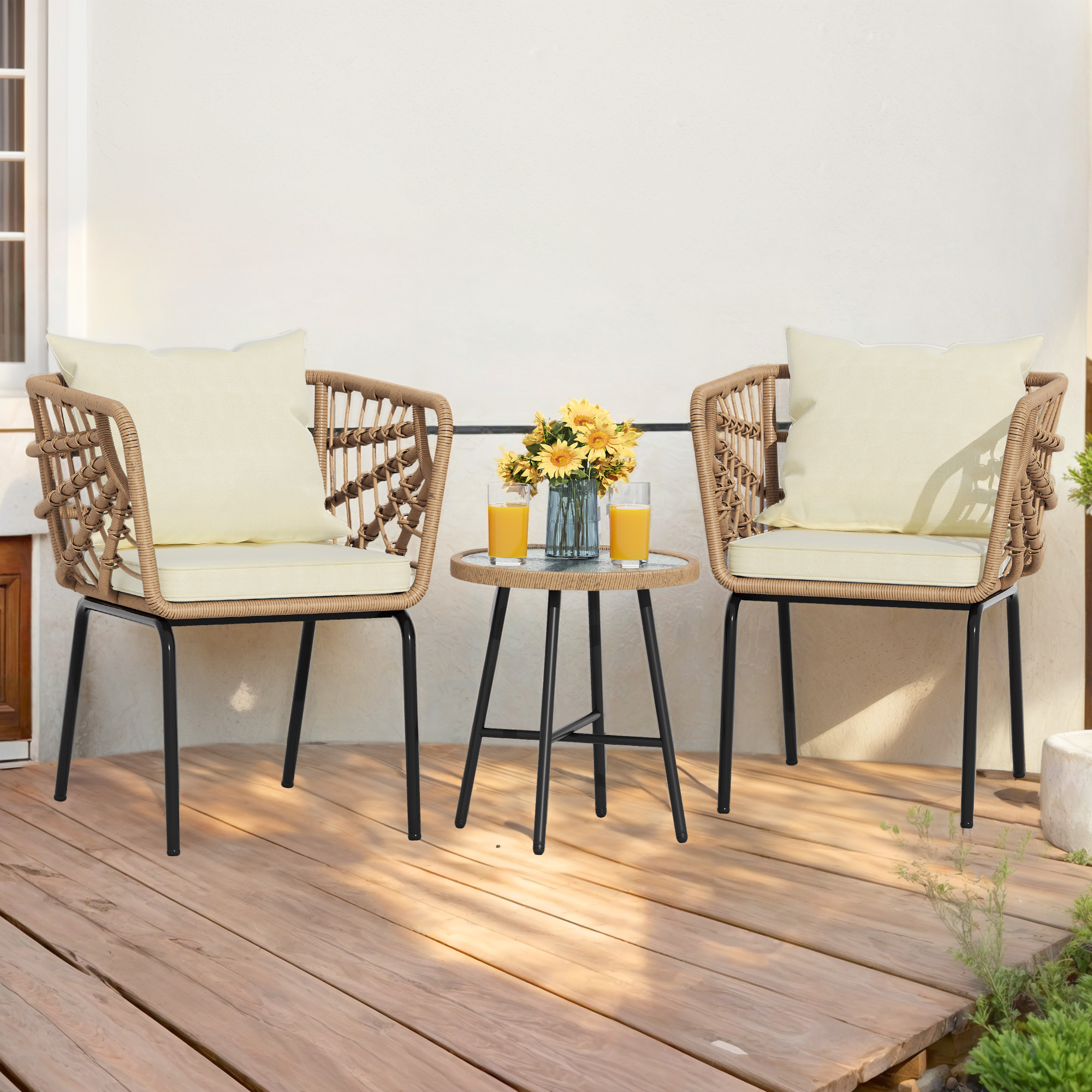ModFusion 3-Piece Outdoor/Indoor Wicker Patio Bistro Furniture Set with ...