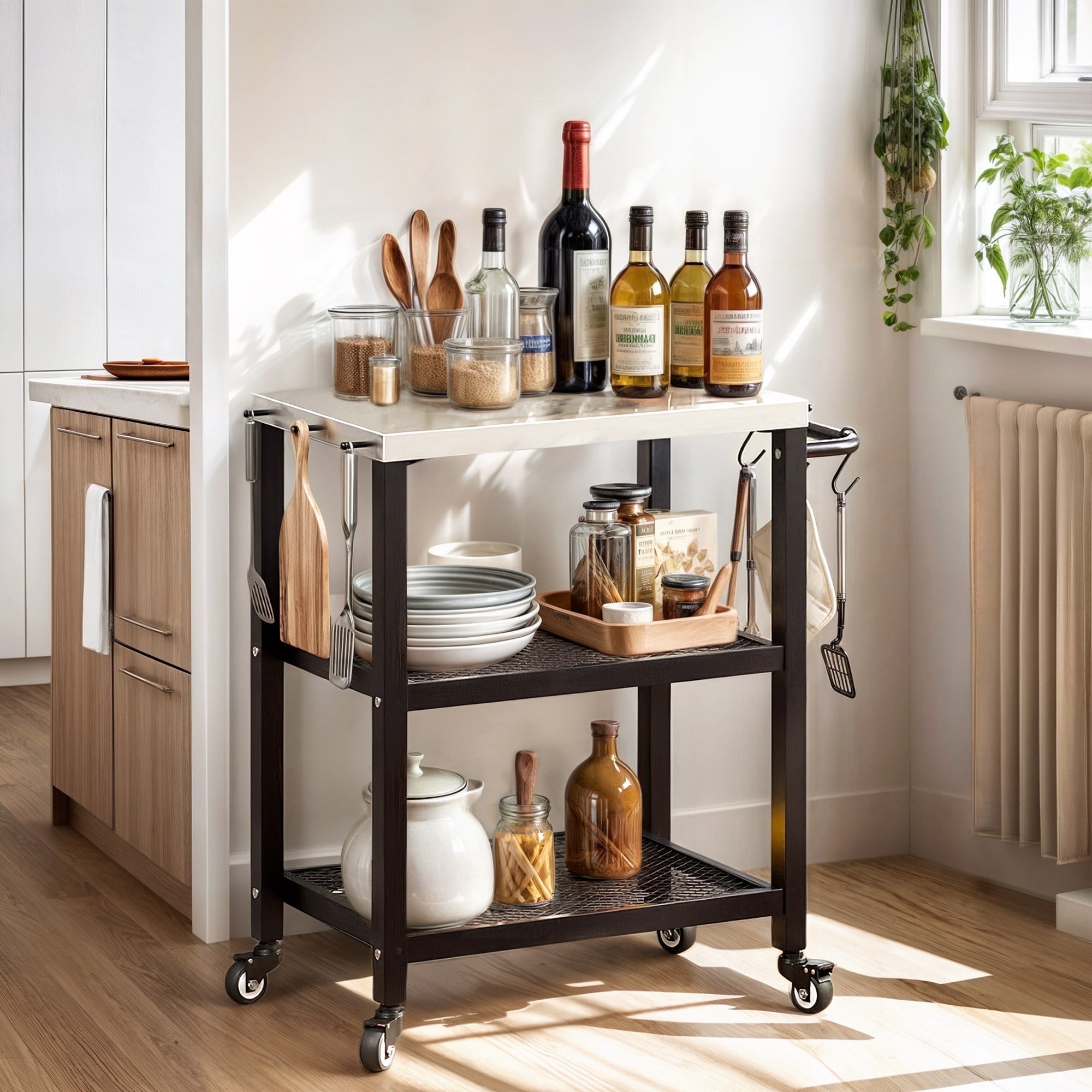 ModFusion 3-Shelf Kitchen Serving Cart – Compact Food Prep Station with ...