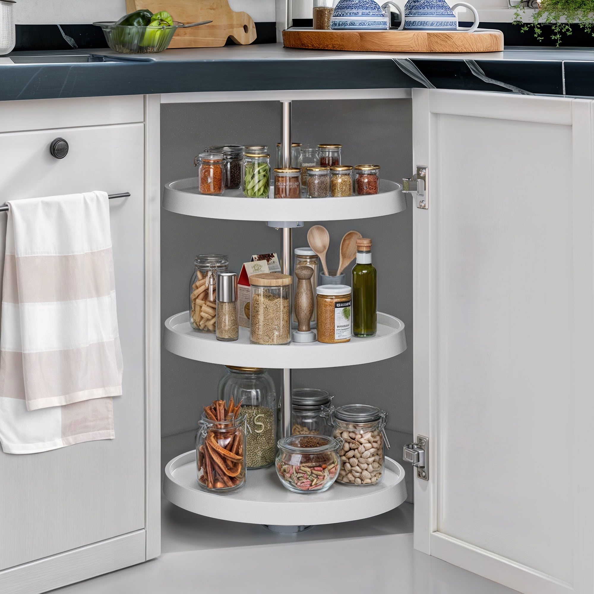 ModFusion 3-Shelf Lazy Susan Kitchen Corner Cabinet Storage, 18-Inch ...