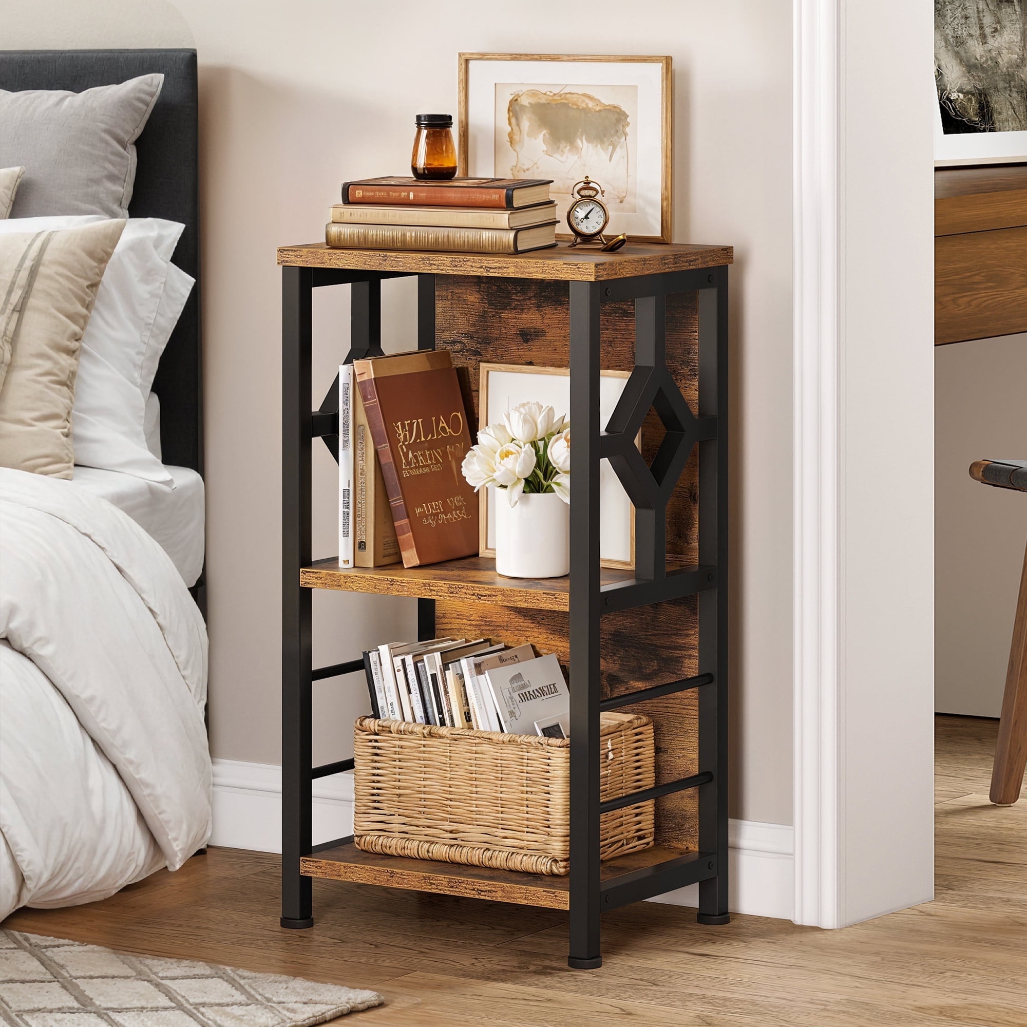 ModFusion 3-Tier Farmhouse Bookcase for Small Spaces, Freestanding Wood ...