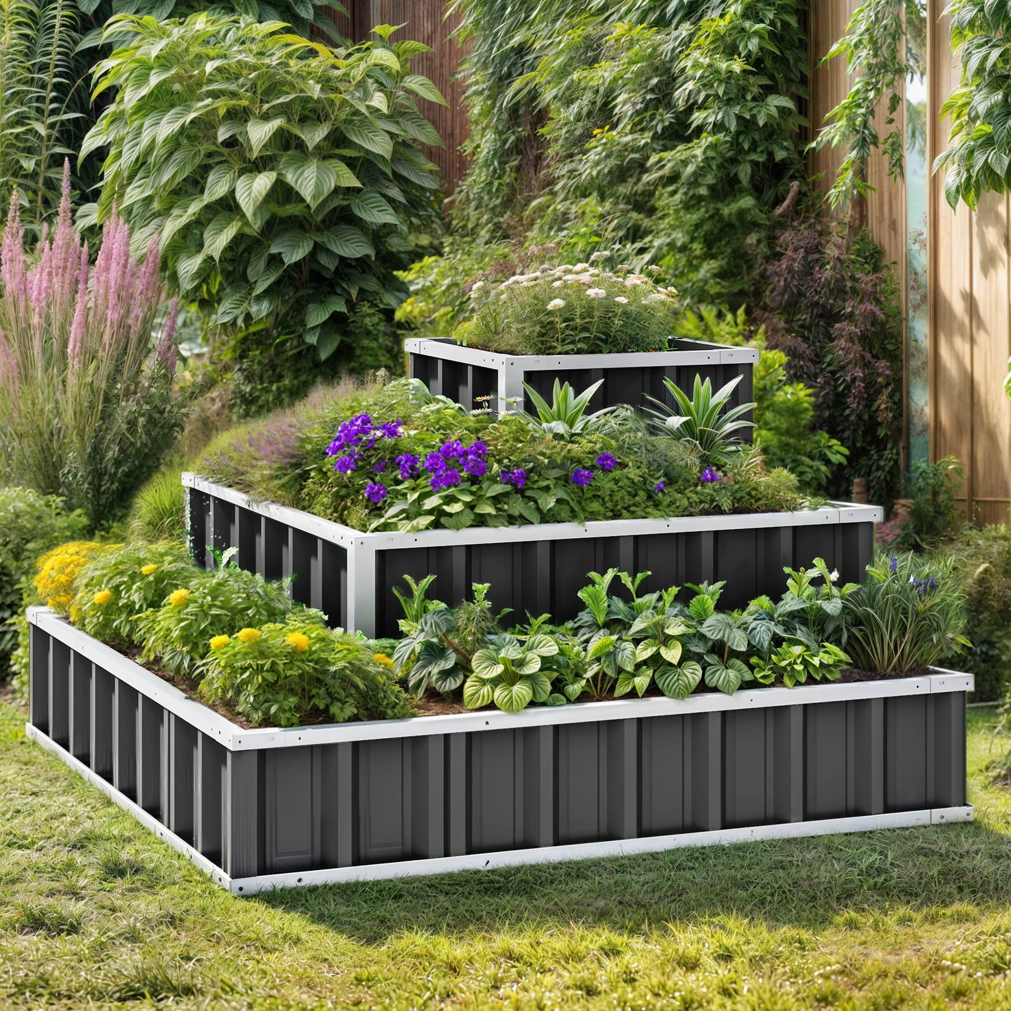 ModFusion 3 Tier Planter Box Kit, Stable & Secure, Galvanized Metal ...