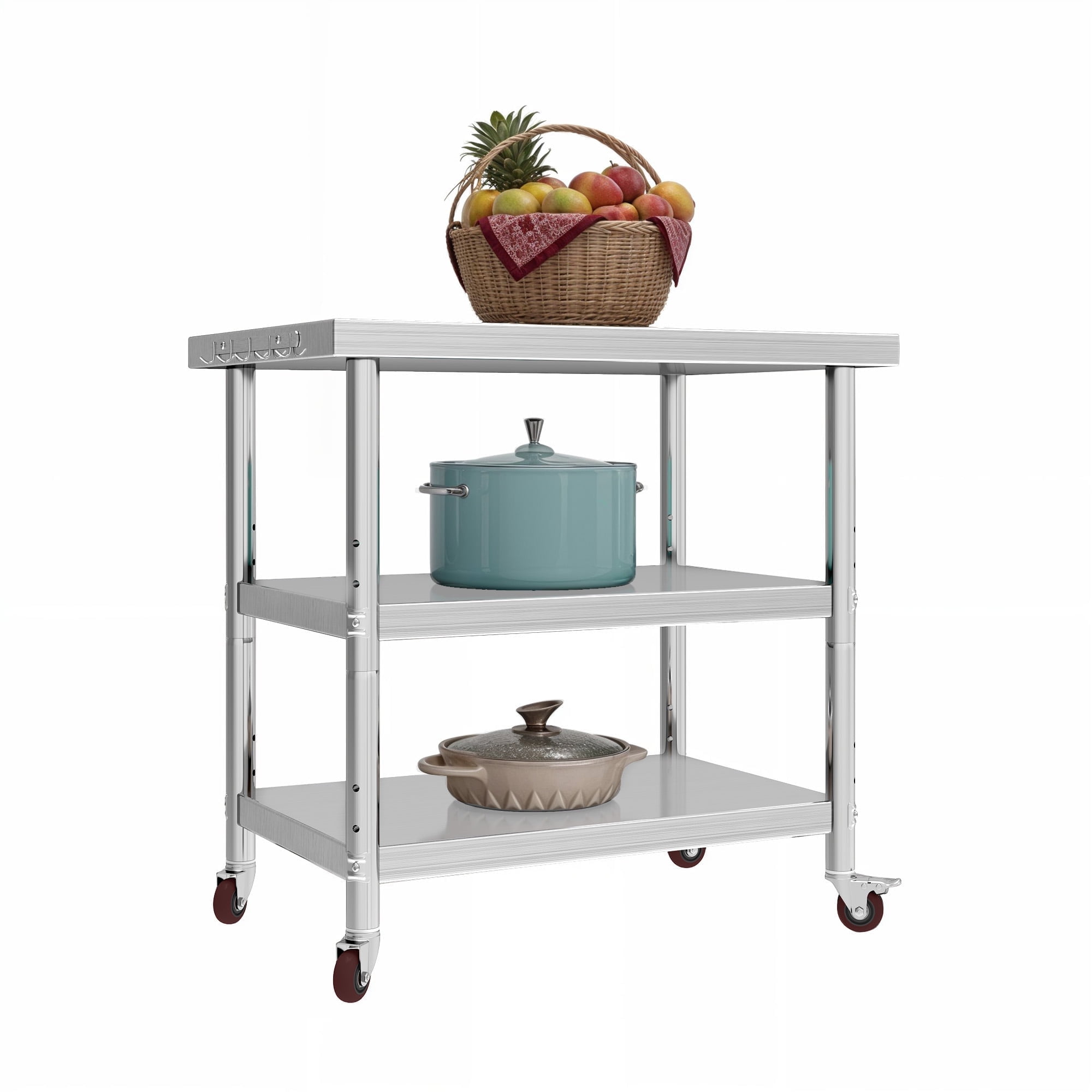 ModFusion 3-Tier Stainless Steel Work Table with Hooks, 360° Locking ...