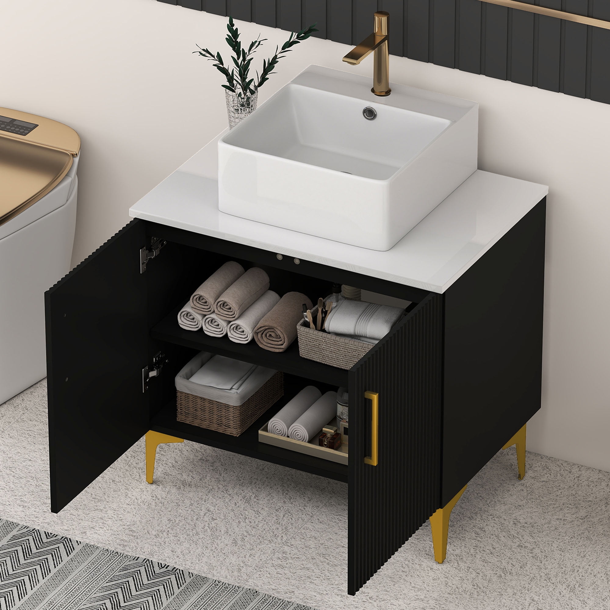ModFusion 30-Inch Black Bathroom Vanity with Countertop Ceramic Basin ...