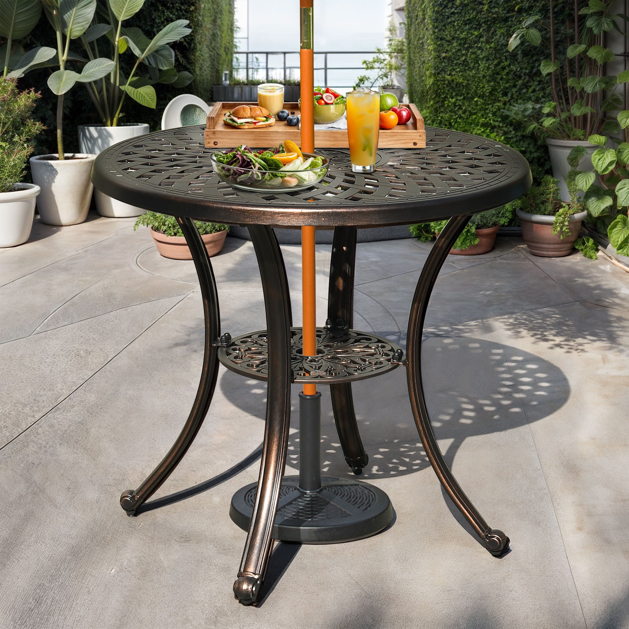 ModFusion 30" Round Patio Dining Table, Aluminum, Umbrella Hole ...